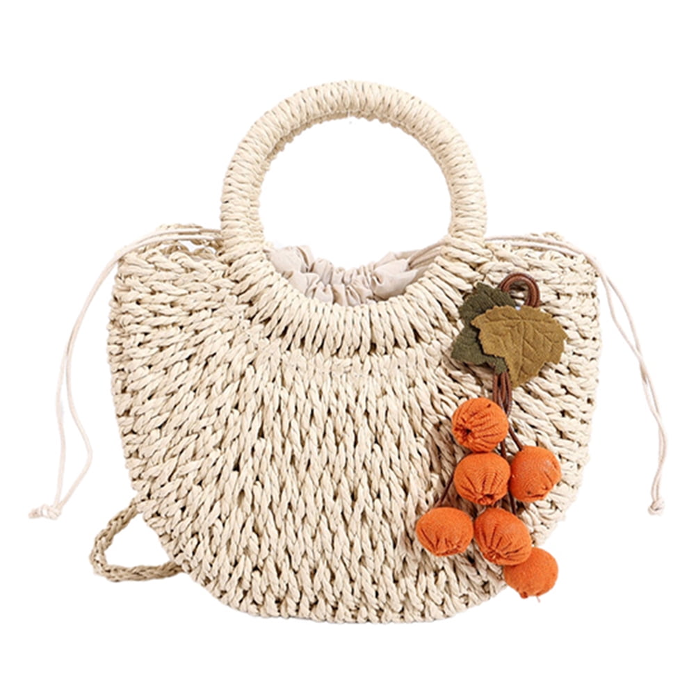 Semi Circle Straw Crossbody Bag, Women Rattan Beach Bag Shoulder Bag ...