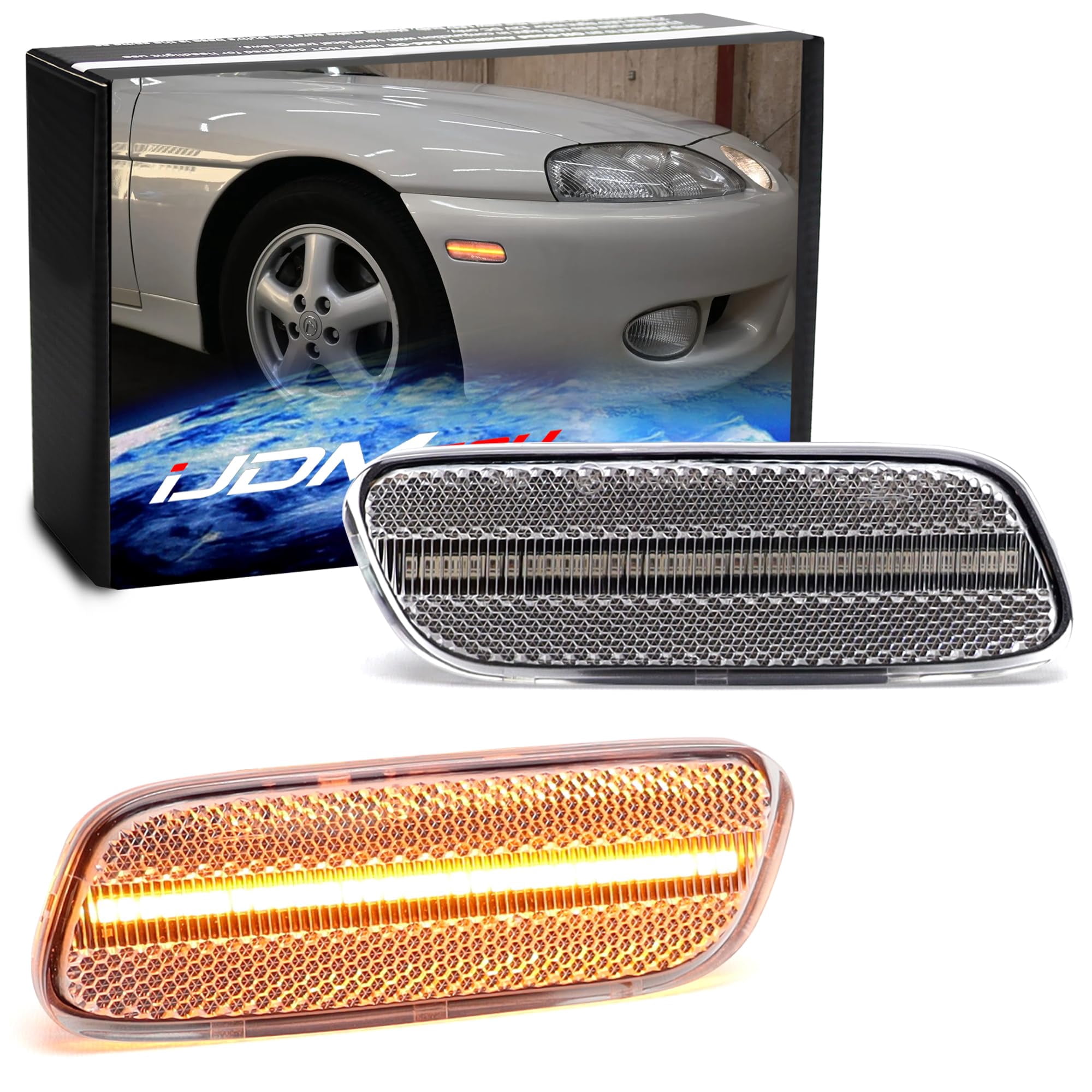 Semi-Clear Lens 30-SMD Amber Full LED Strip Front Bumper Side Marker ...