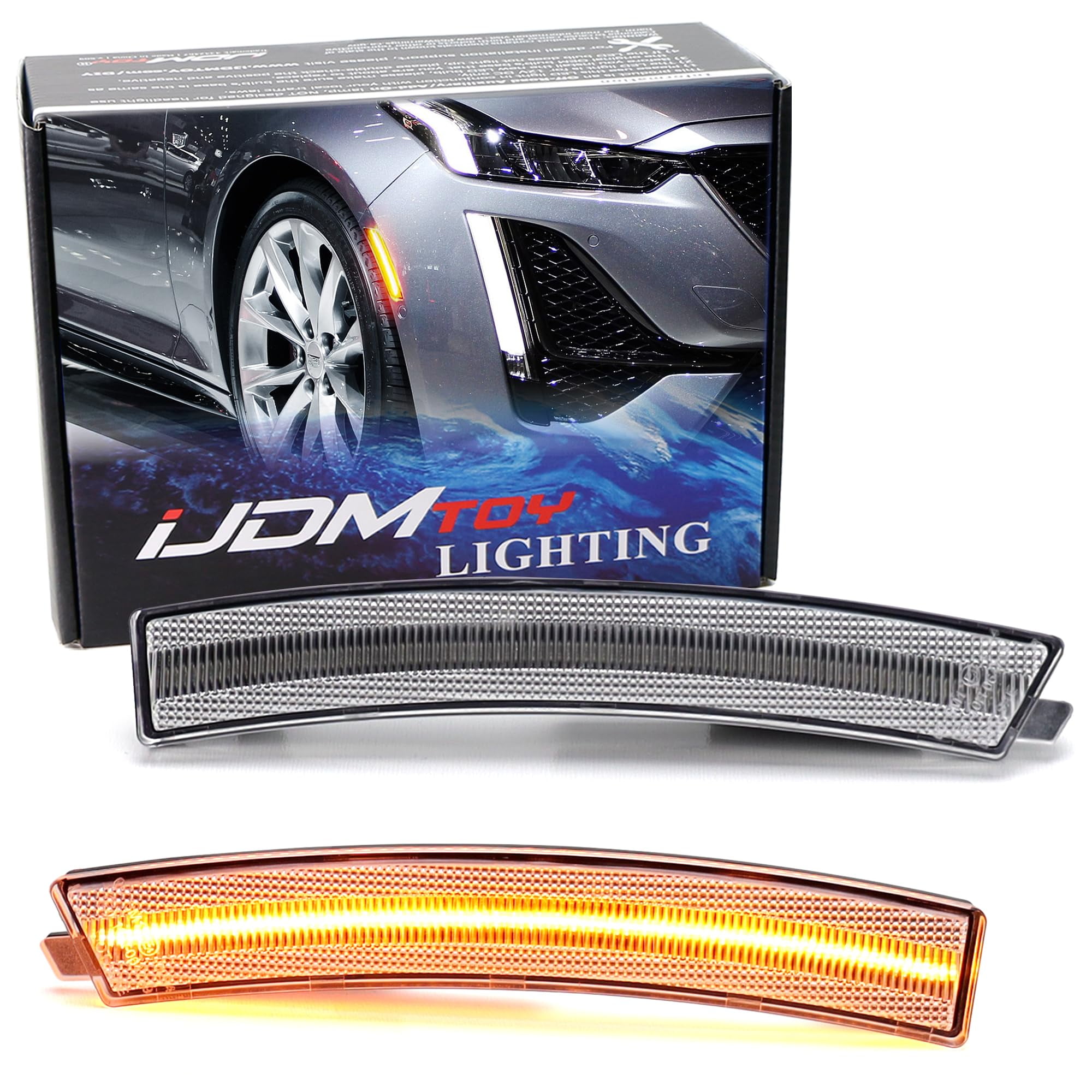 Semi-Clear Lens 36-SMD Amber Full LED Front Bumper Side Marker Light Kit For Cadillac 2020-up ...