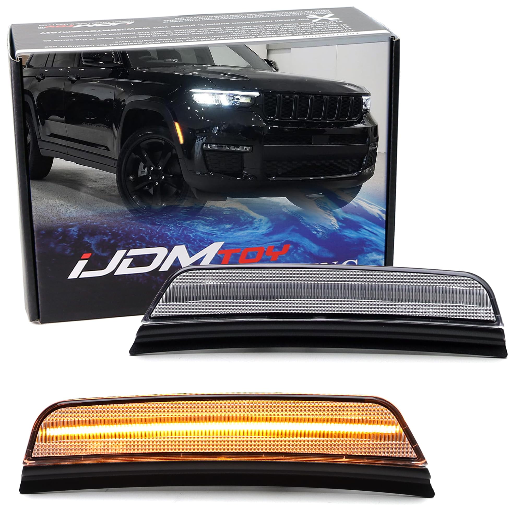 Semi-Clear Lens 36-SMD Amber Full LED Front Bumper Side Marker Light Kit For Jeep 2021-up Grand ...