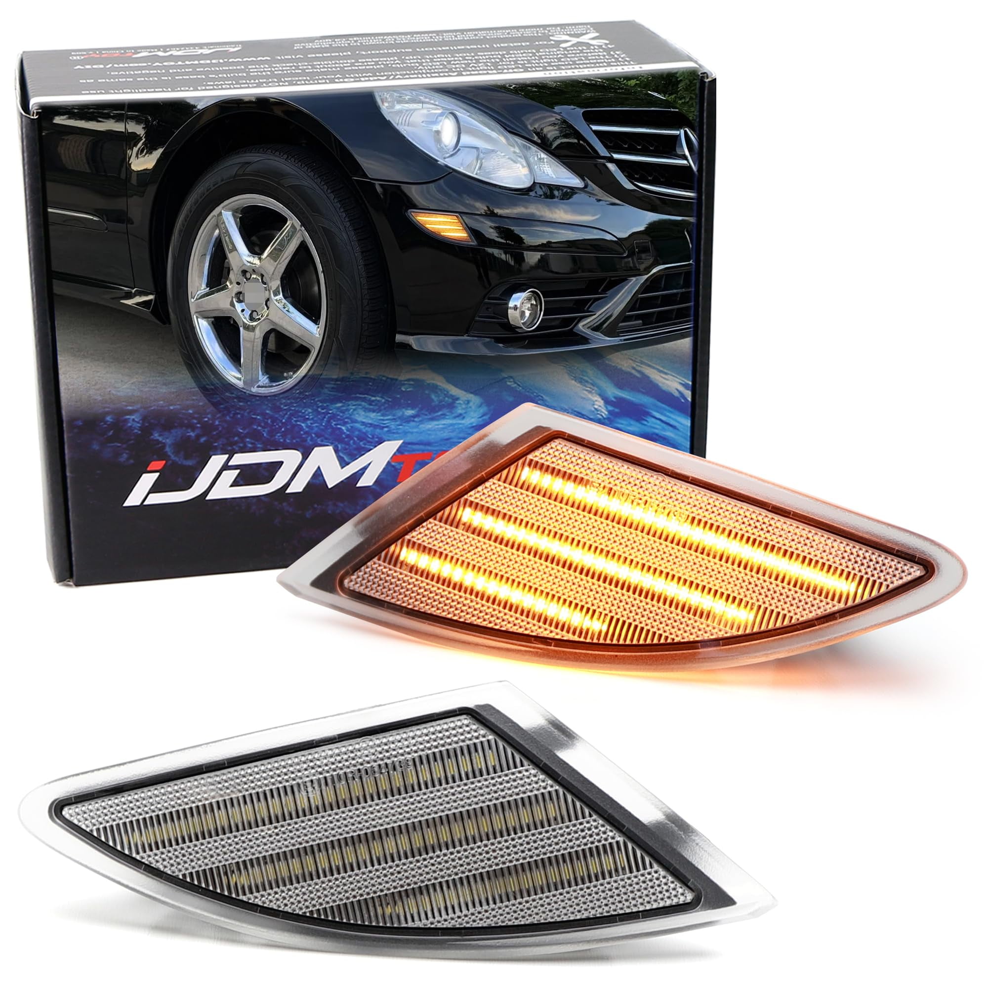 Semi-Clear Lens 36-SMD Amber Full LED Front Bumper Side Marker Lights For 2006-2010 Mercedes ...