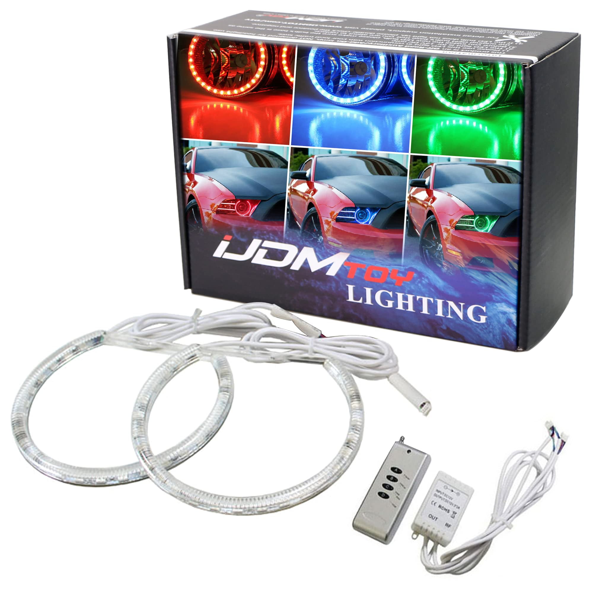 Semi-Clear Lens, 7-Color Multi-Color Full LED Angel Eyes Halo Rings w ...