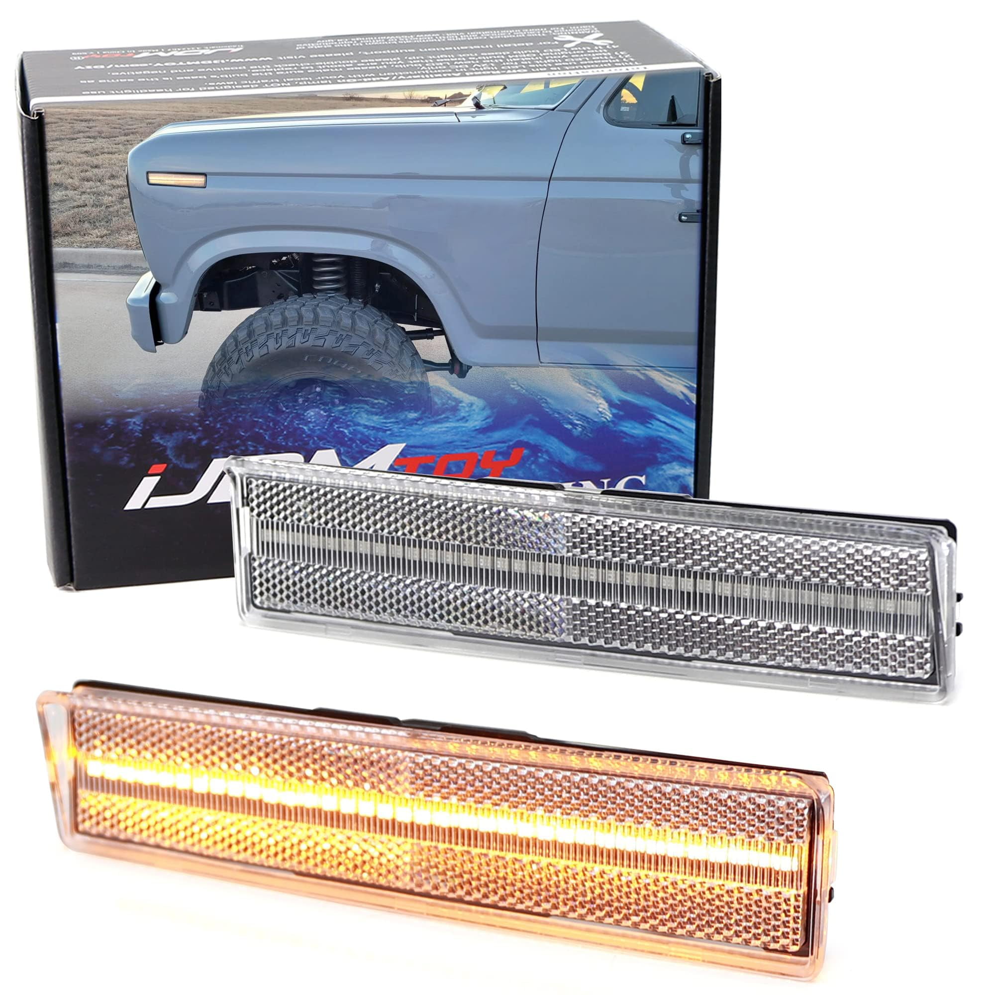 Semi-Clear Lens Amber Full LED Strip Front Side Marker Lights For Ford ...