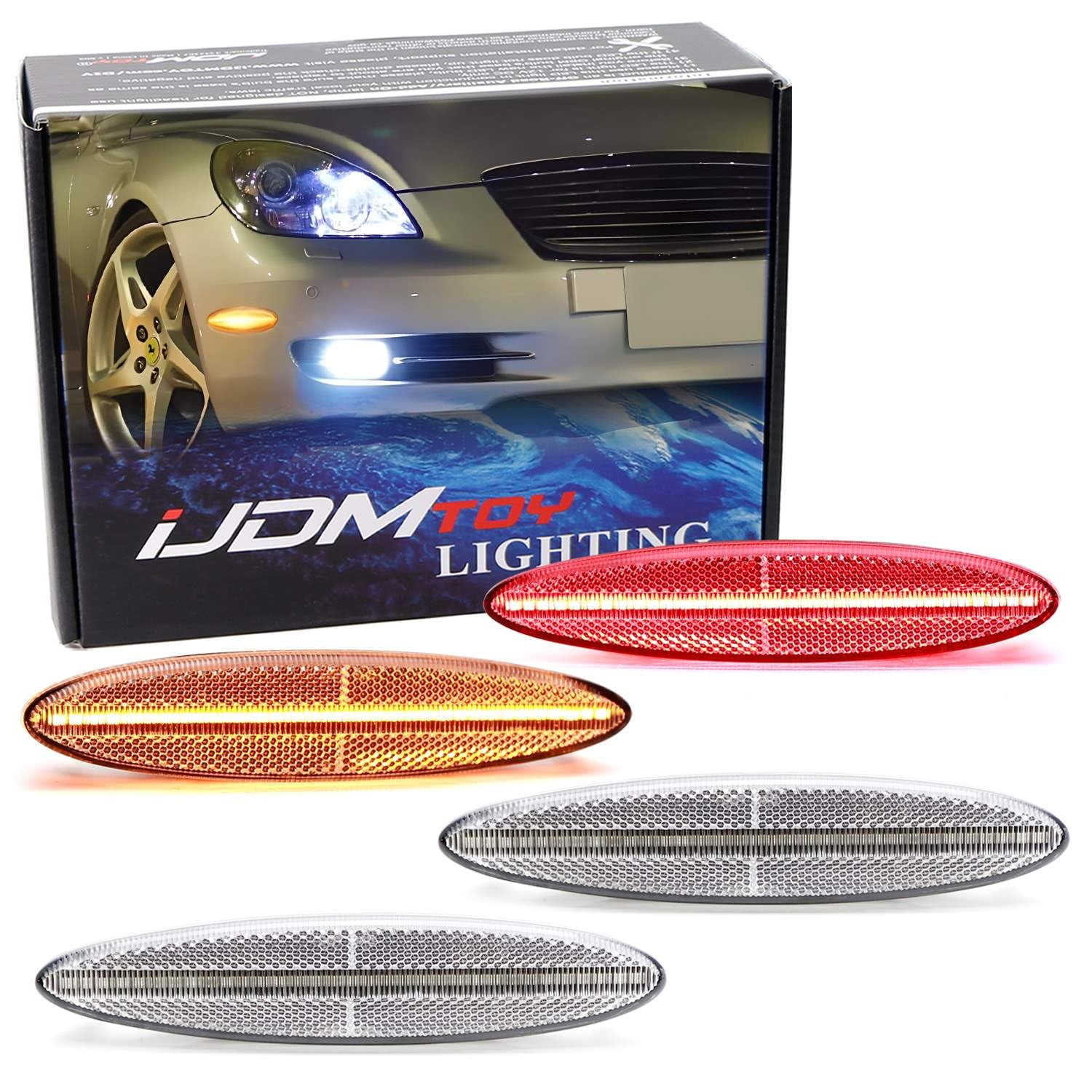 Semi-Clear Lens Amber/Red Full LED Front/Rear Bumper Side Marker Light ...