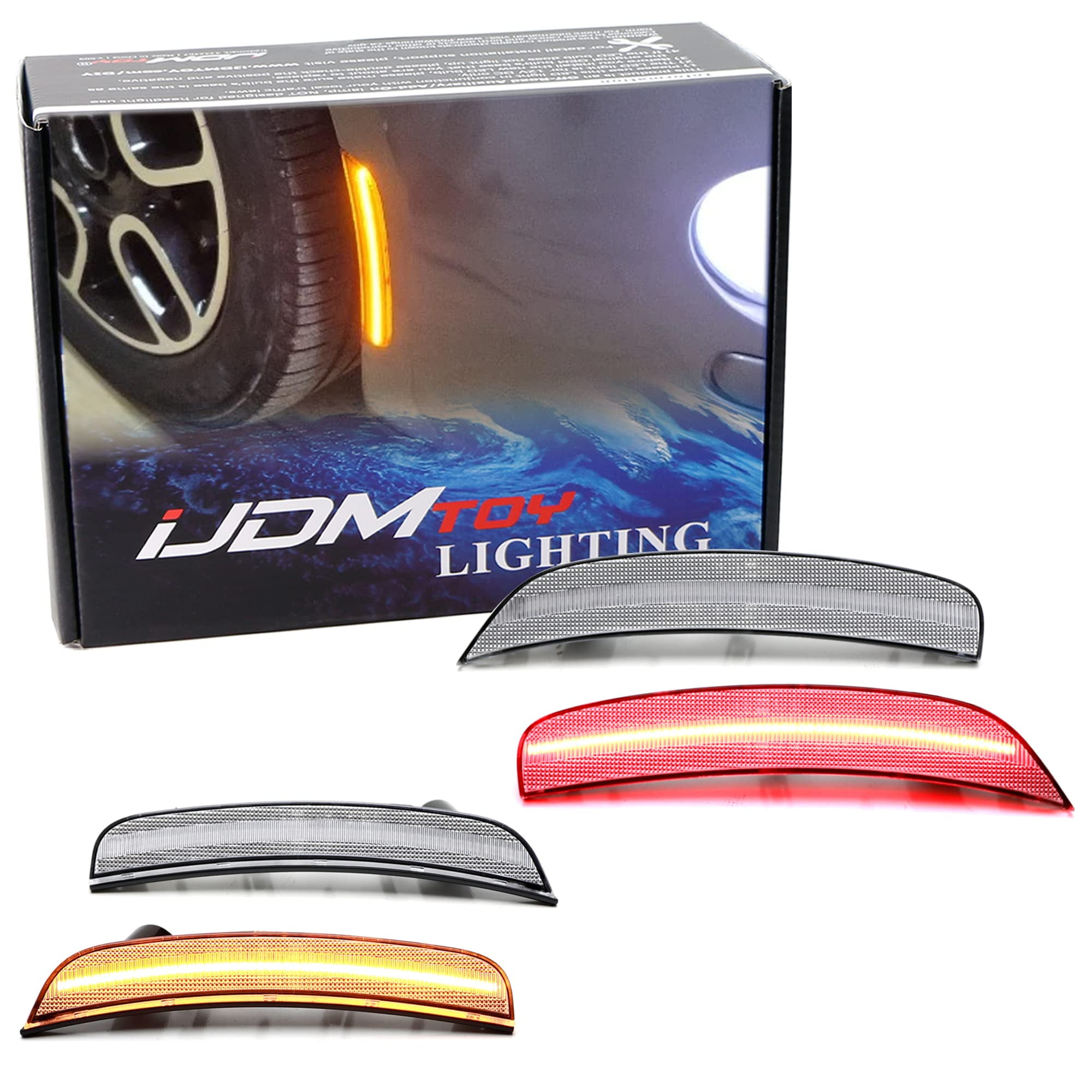 Semi-Clear Lens Amber/Red Full LED Wheel Arch Side Marker Light Kit For ...