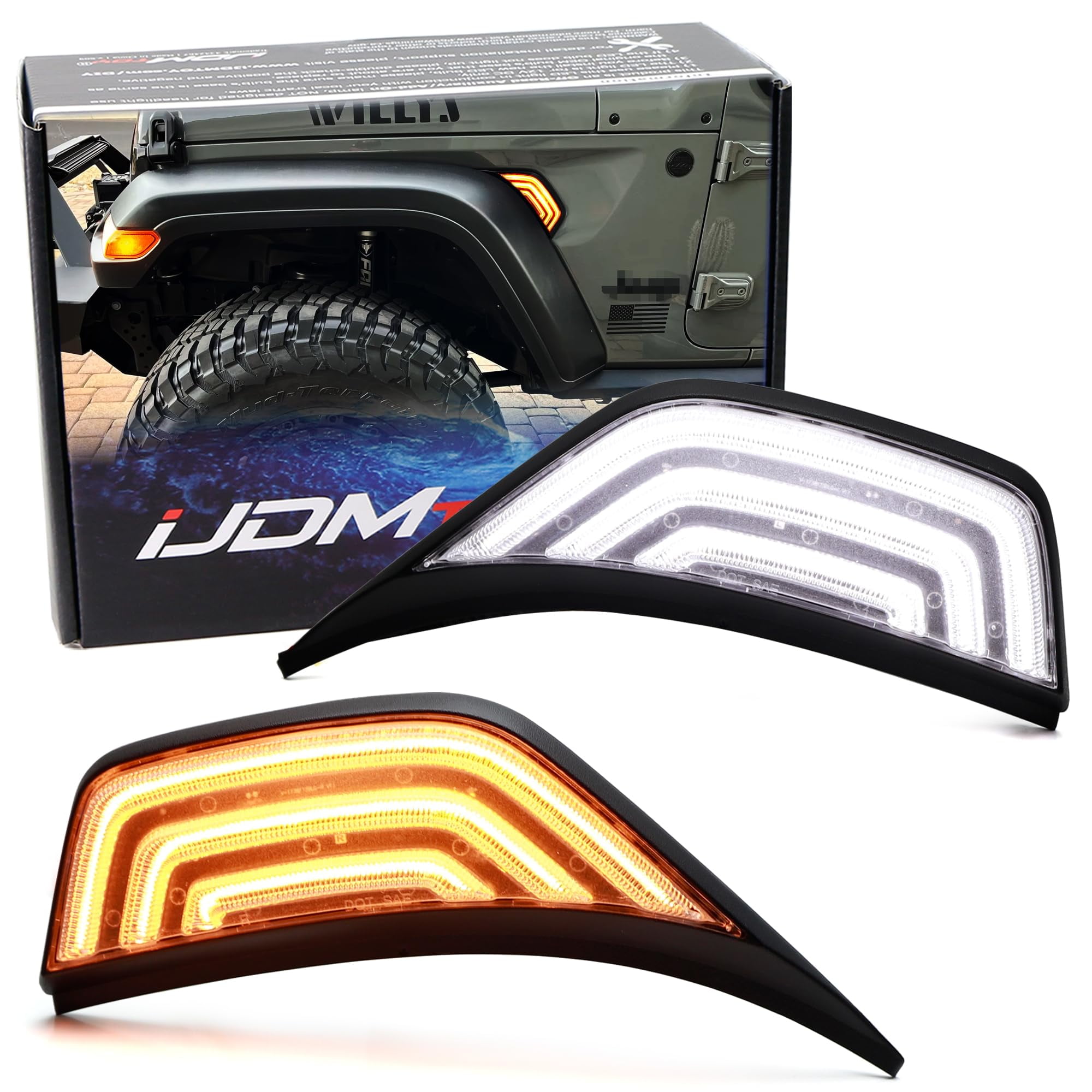 Semi-Clear Lens White/Amber Sequential Blink Switchback LED Fender Flare Vent Trim Replace Side ...