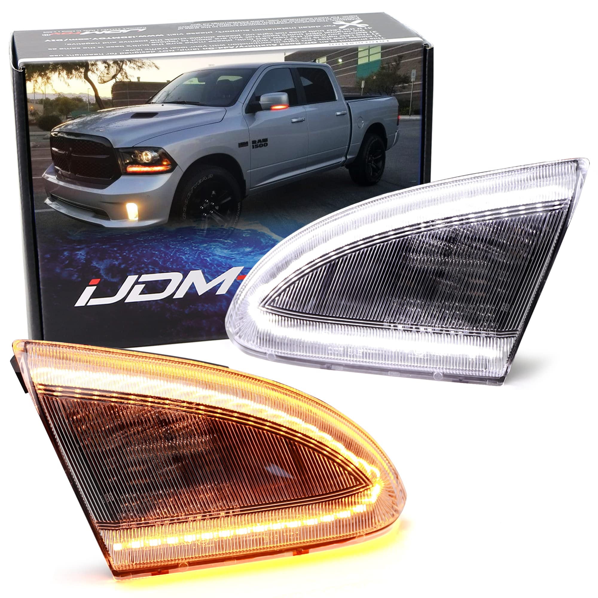 Semi-Clear Lens White/Amber Switchback LED Strip Dynamic Sequential Blink Under Side Mirror Turn ...