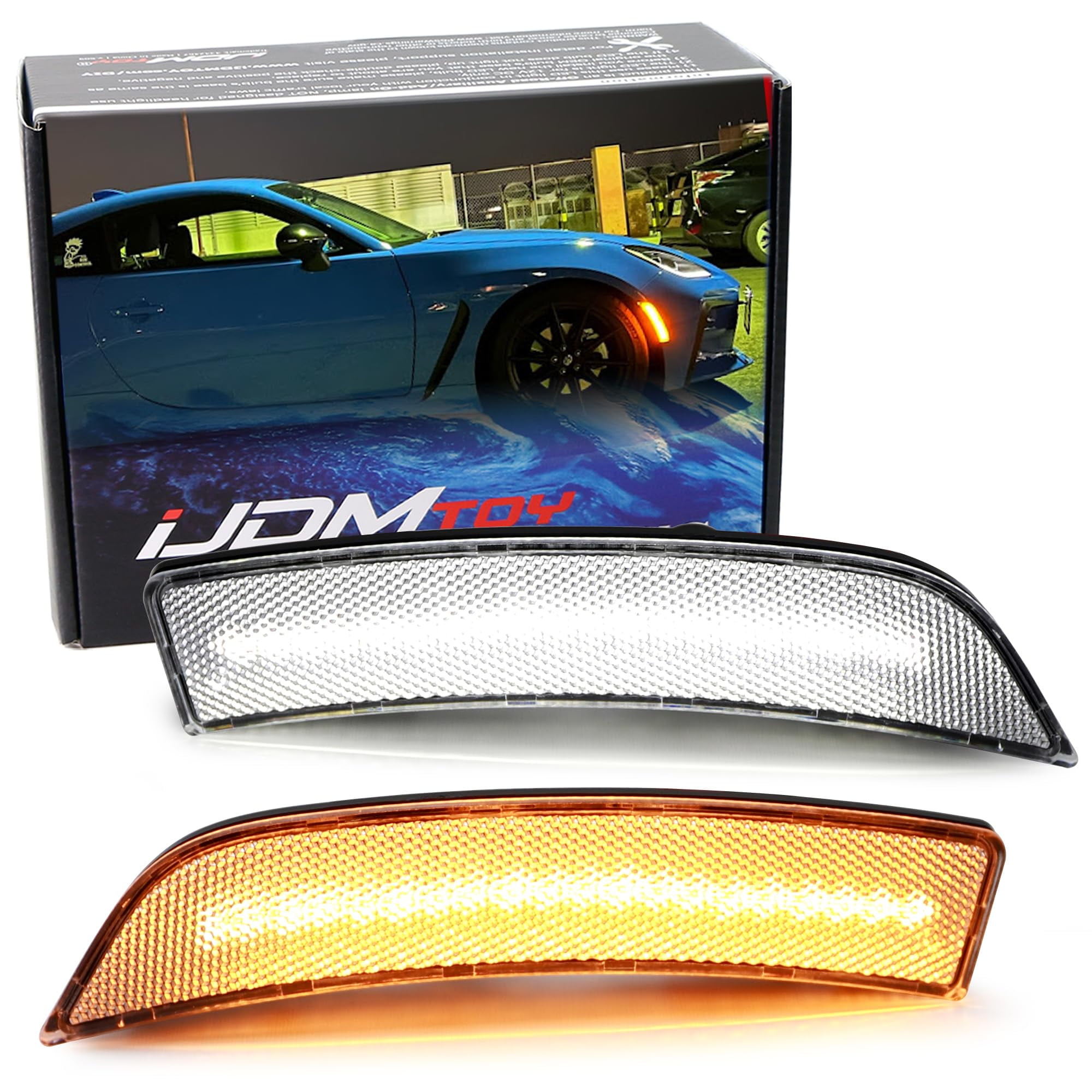 Semi-Clear Lens White Driving/Amber Sequential Blink Full LED Front Bumper Side Marker Light Kit ...