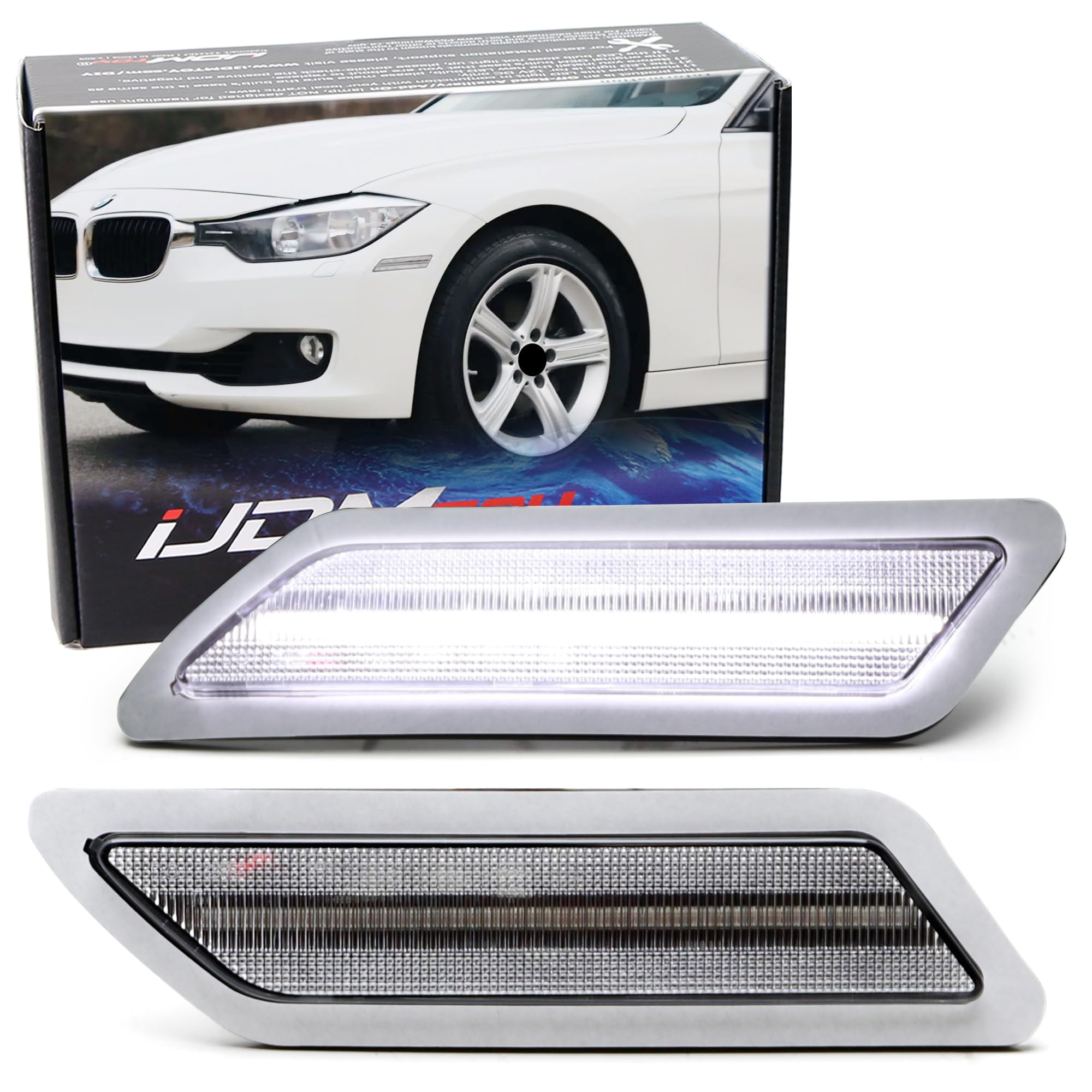 Semi-Clear Lens White Full LED Strip Front Bumper Reflector Replace Side Marker Light Kit For ...