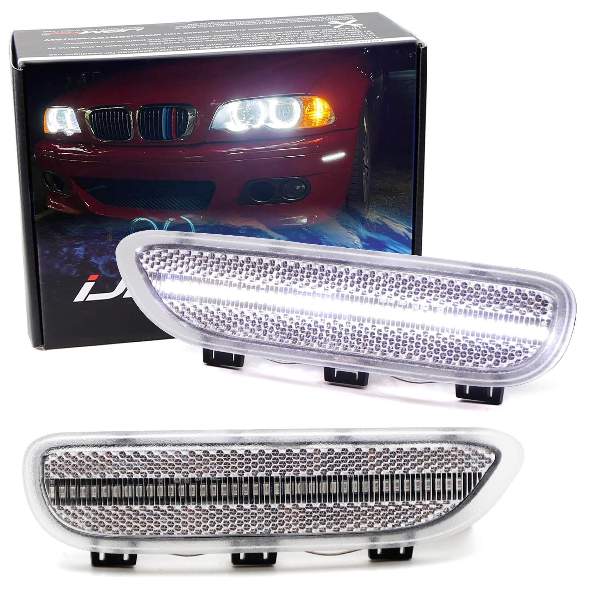 Semi-Clear Lens White Full LED Strip Front Bumper Reflector Replace Side Marker Lights For BMW ...