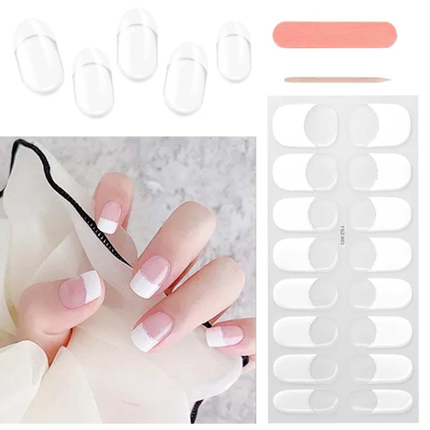 Semi Cured Gel Nail Stickers Full Wrap Nail Polish Strips French Nail ...