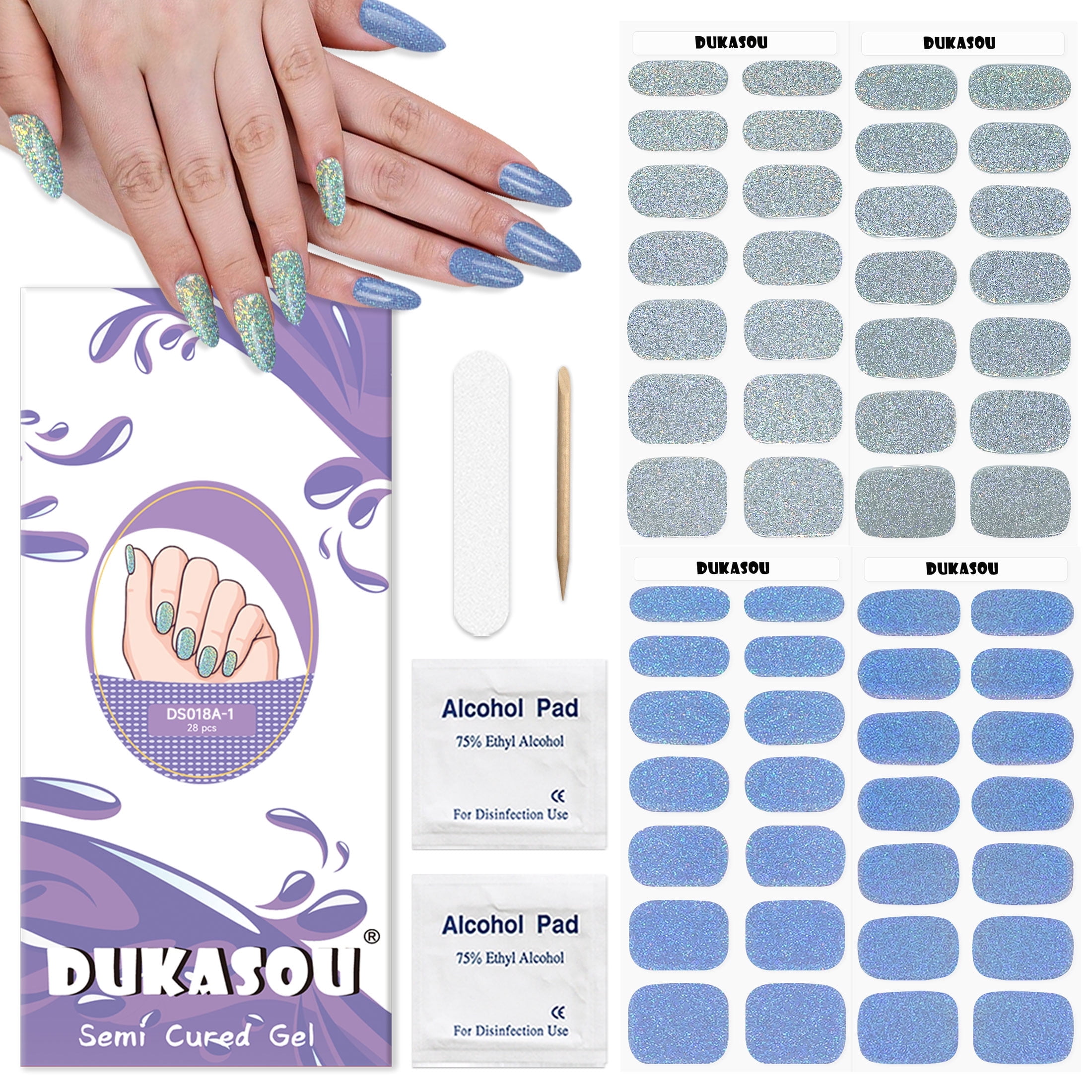 DUKASOU 56Pcs Gel Nail Polish Strips, Semi Cured Finger Gel Nail Strips ...