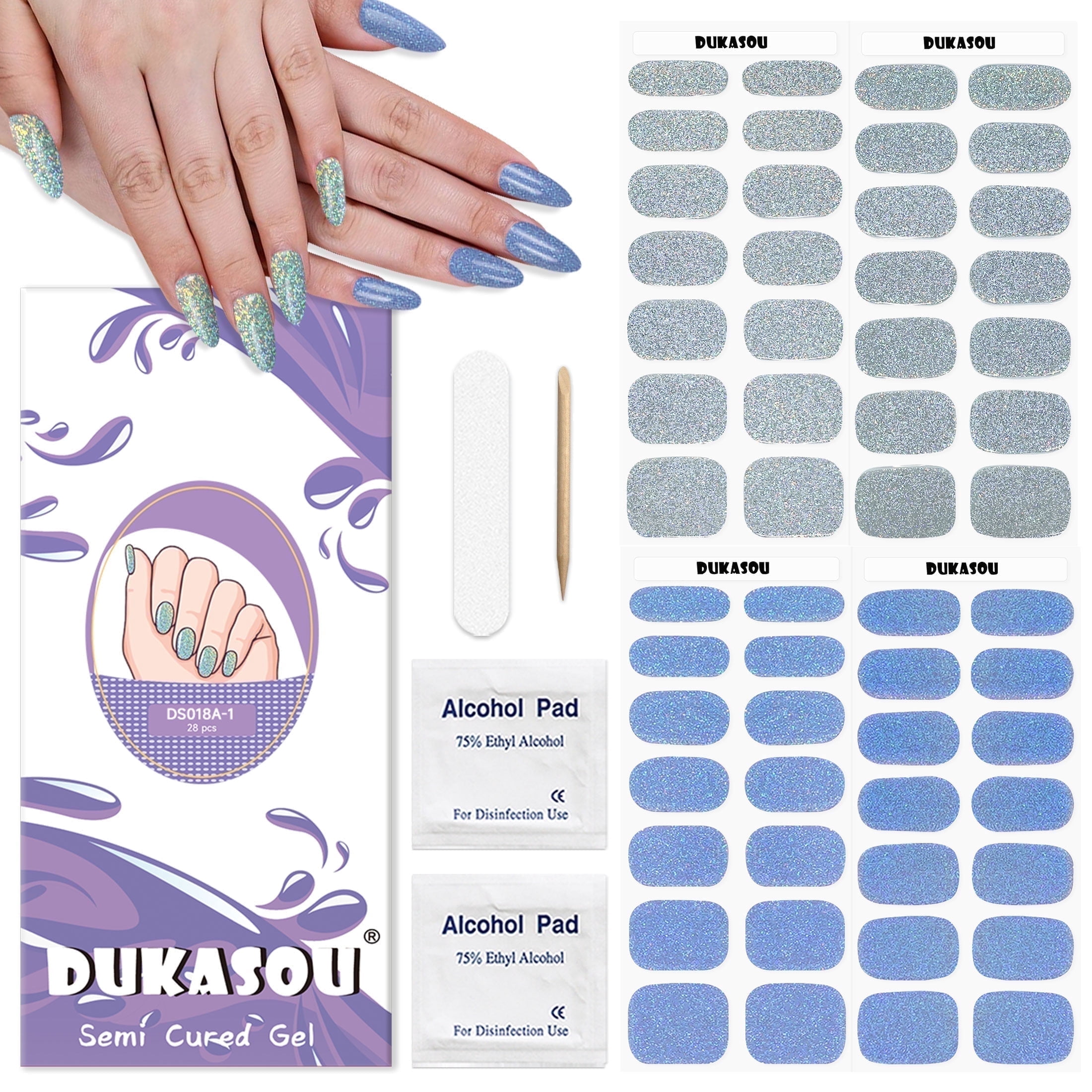DUKASOU 56Pcs Gel Nail Polish Strips, Semi Cured Finger Gel Nail Strips ...