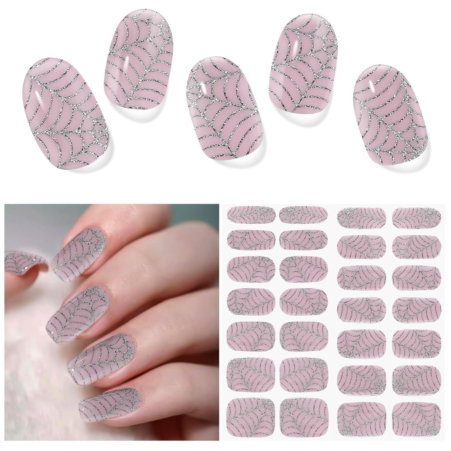 Semi Cured Gel Nail Strips, 28 pcs Gel Nail Stickers Full Nail Wraps ...