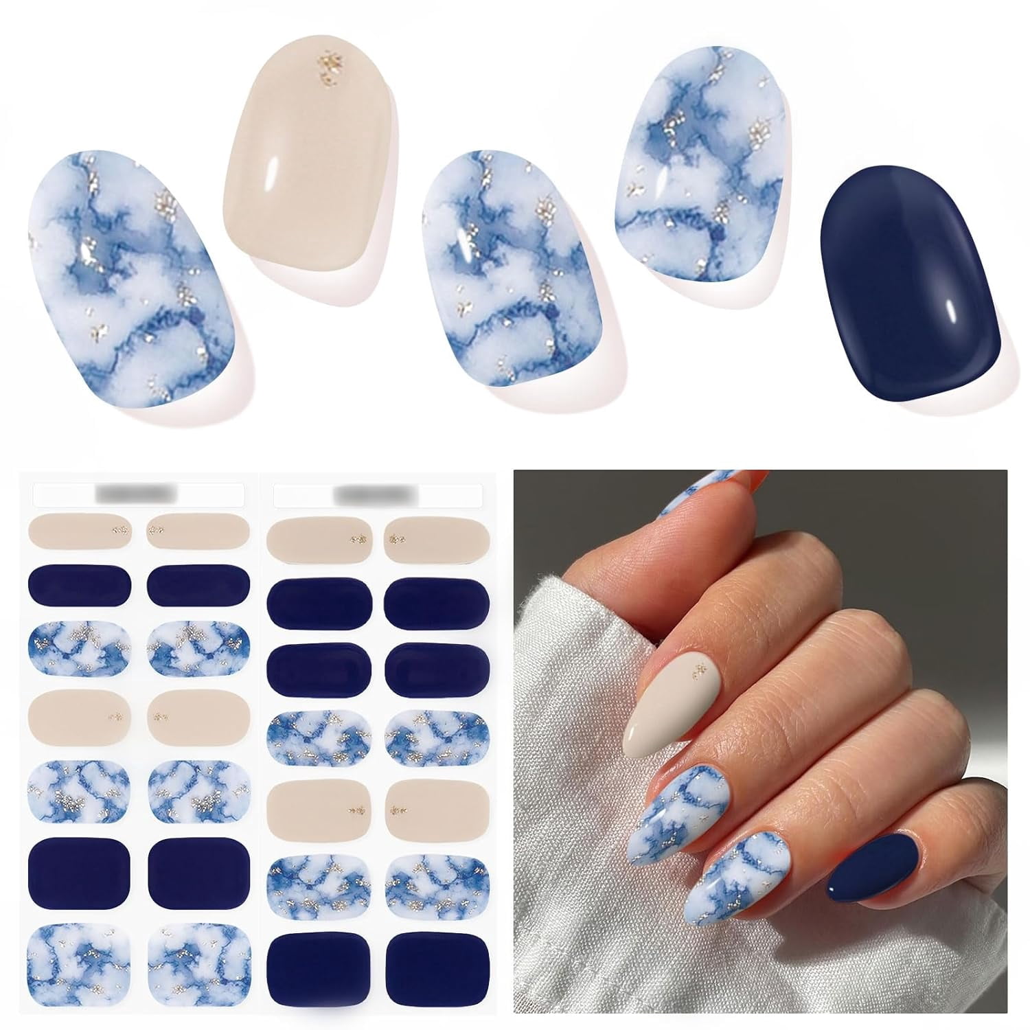 Semi Cured Gel Nail Strips, 28pcs Real Nail Polish Art Stickers/Wraps ...