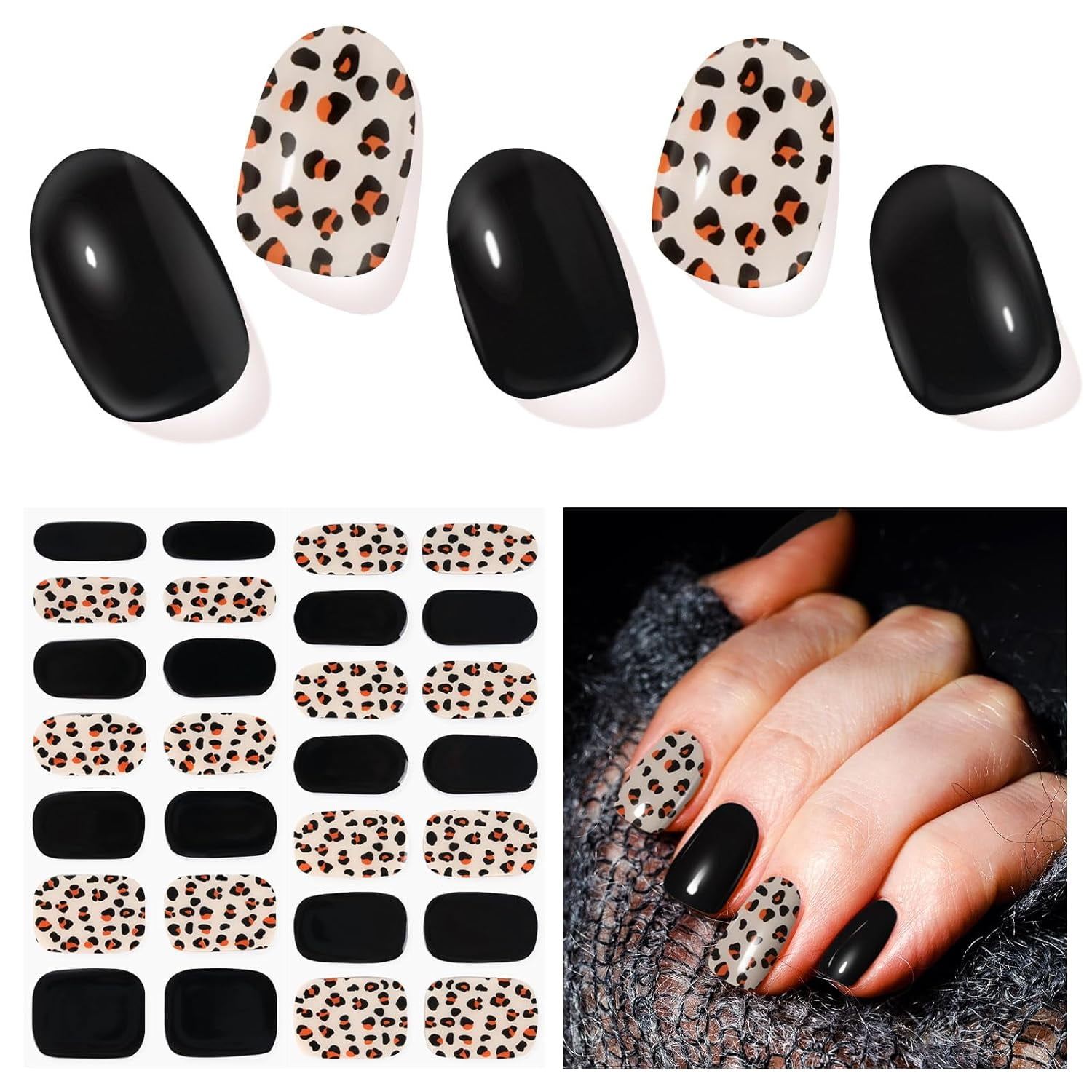 Semi Cured Gel Nail Strips, 28pcs Real Nail Polish Art Stickers Wraps ...