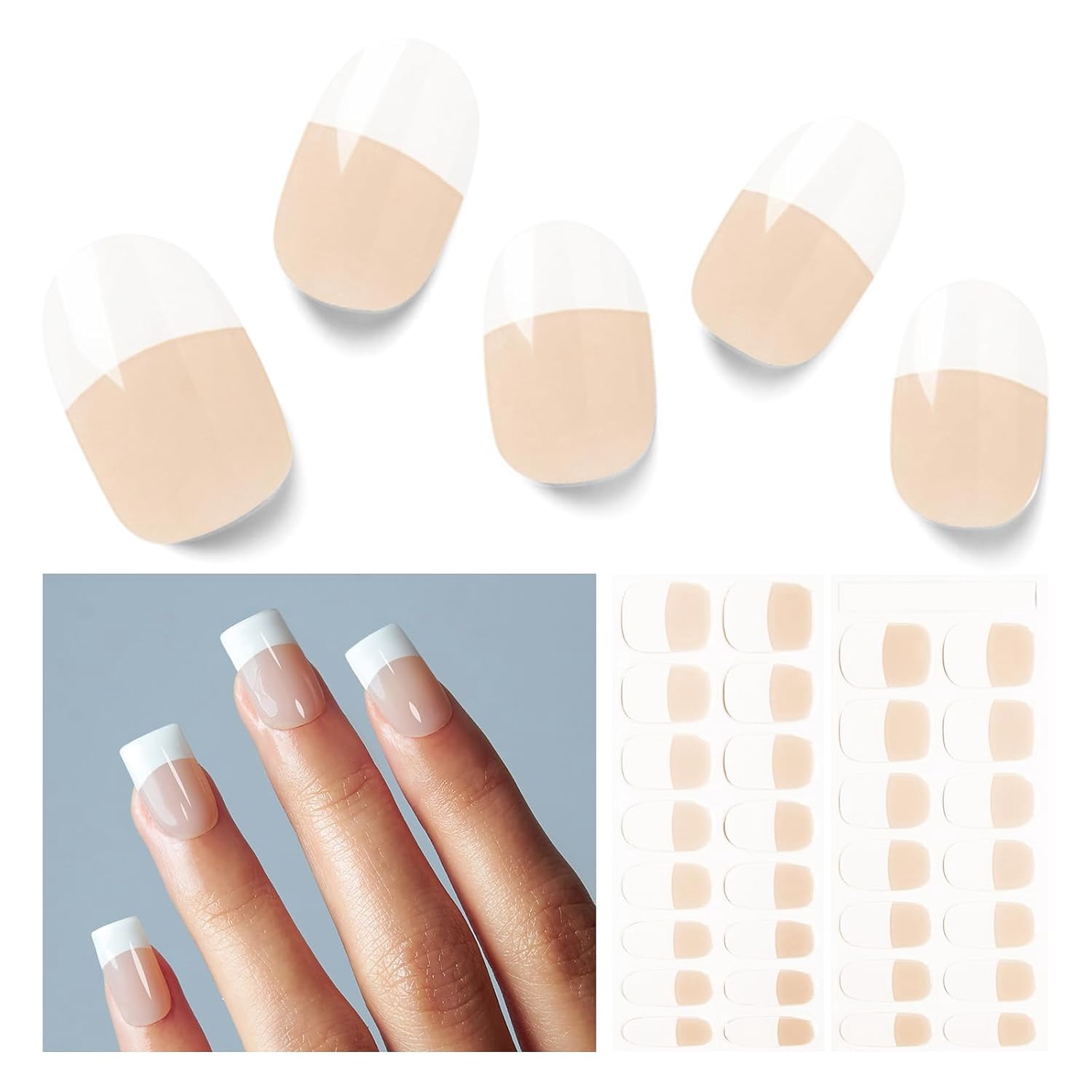 Semi Cured Gel Nail Strips, 30 Pcs Solid Color Nail Stickers UV, Gel ...