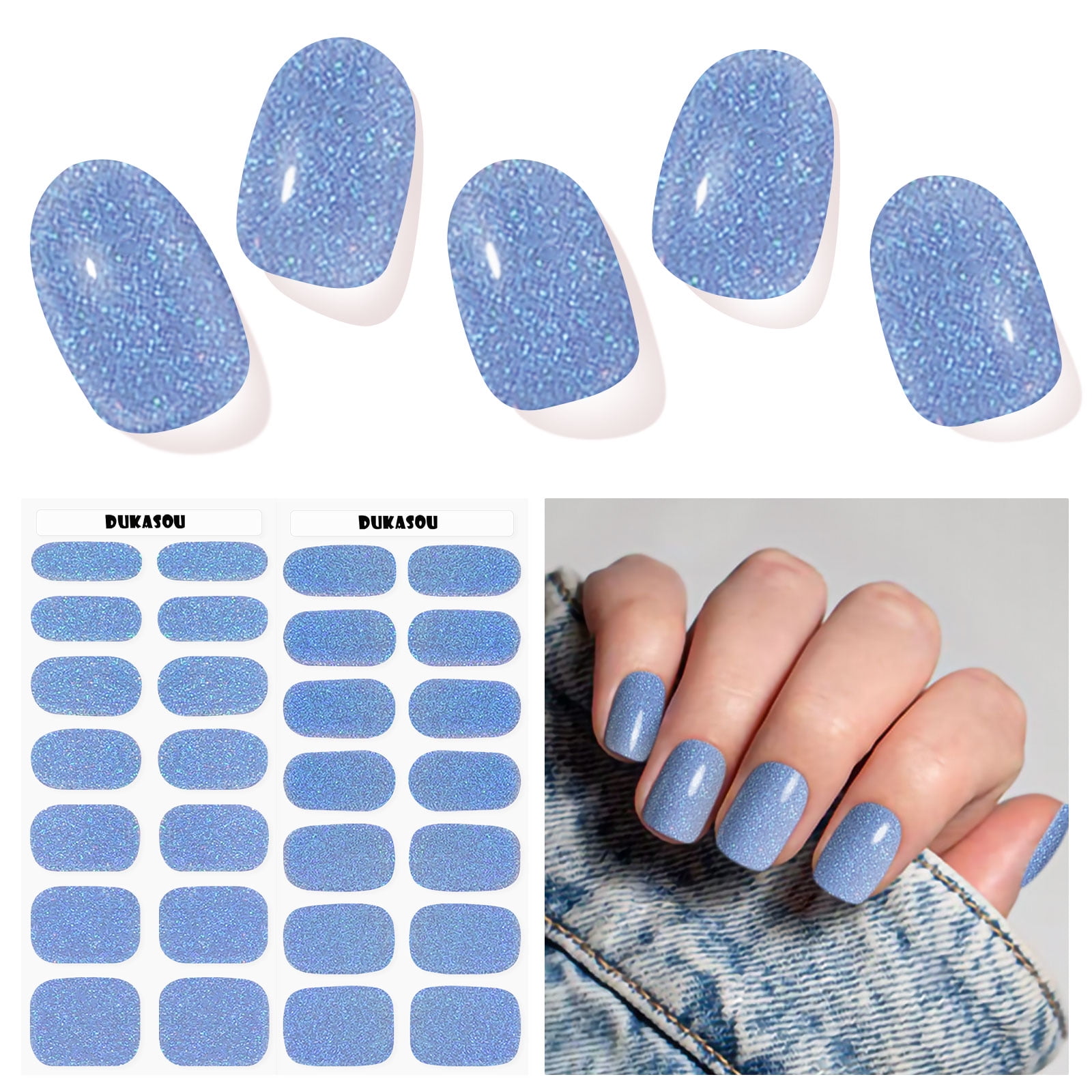 Semi Cured Gel Nail Strips, 37pcs Real Nail Polish Art Stickers/Wraps ...