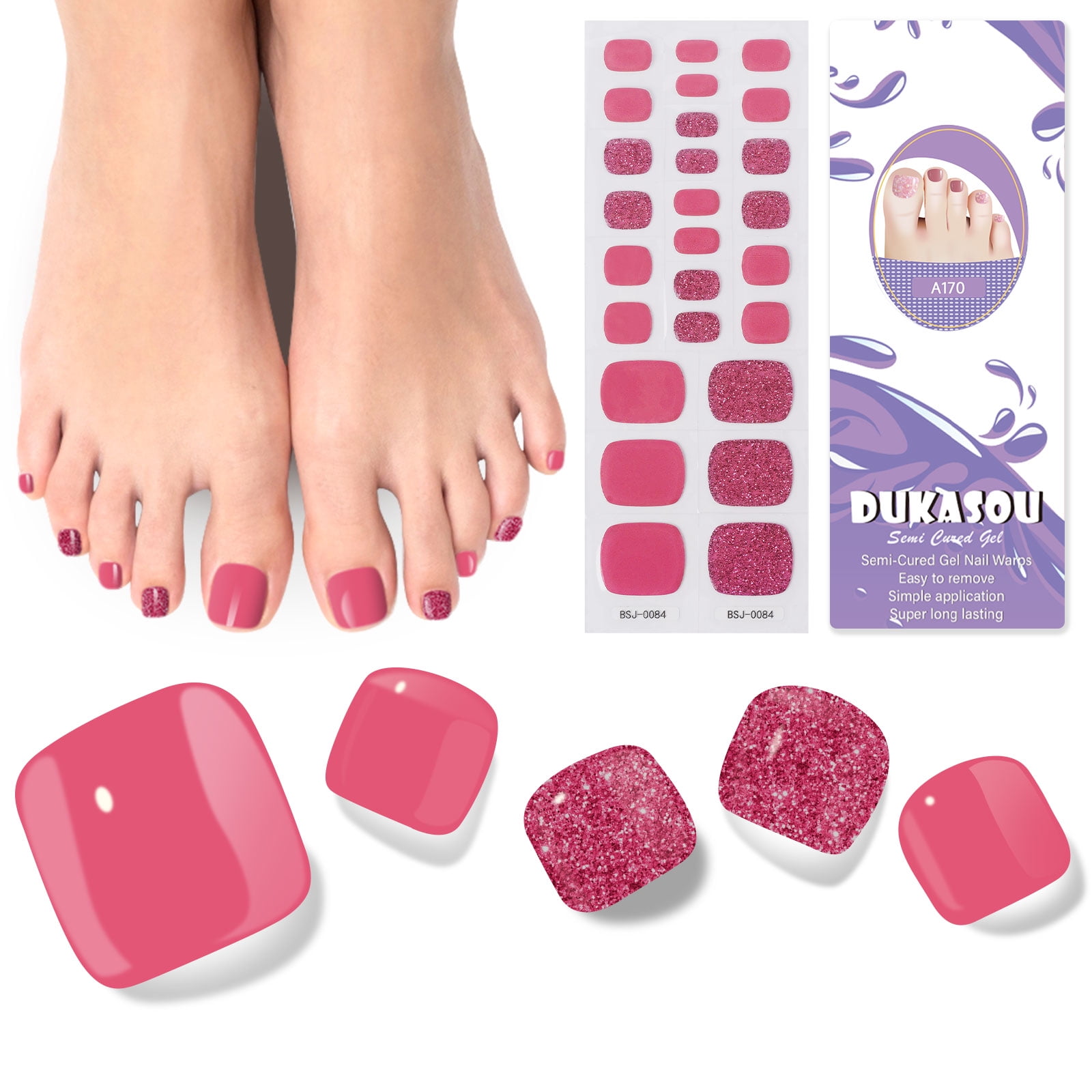 DUKASOU Toenail Stickers-Semi Cured Gel Toenail Strips-Pink Rouge ...
