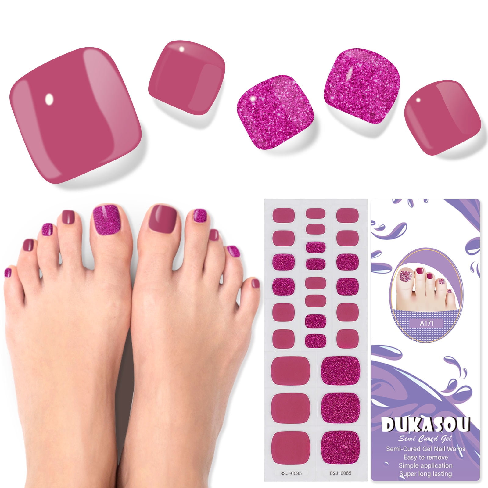 DUKASOU Toenail Stickers-Semi Cured Gel Toenail Strips-Hibiscus Flower ...