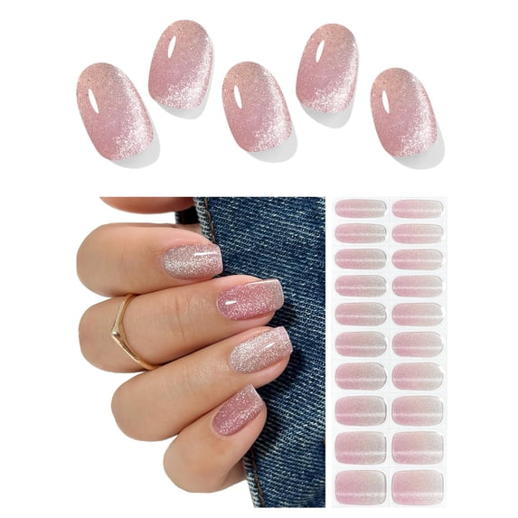 Semi Cured Gel Nail Strips (Deep Plum Cat Eye), Dark Purple, 20 Pcs Gel ...