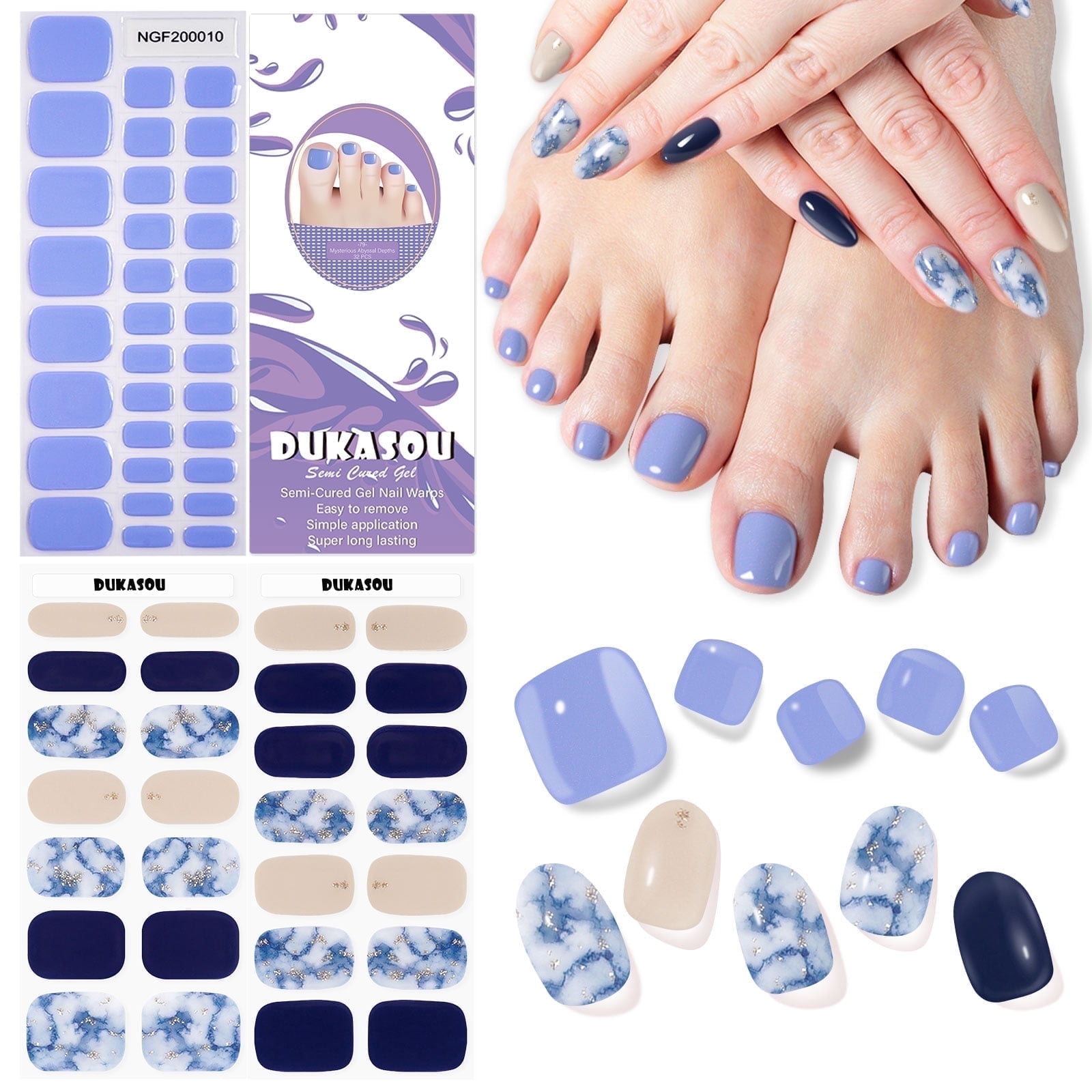 DUKASOU 60Pcs Semi Cured Gel Nail Strips, DIY Finger and Toenail ...