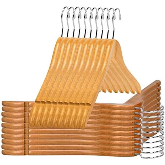 Semi Curved Wooden Suit Hangers, 80-Pack Smooth Finish Solid Wood Coat ...