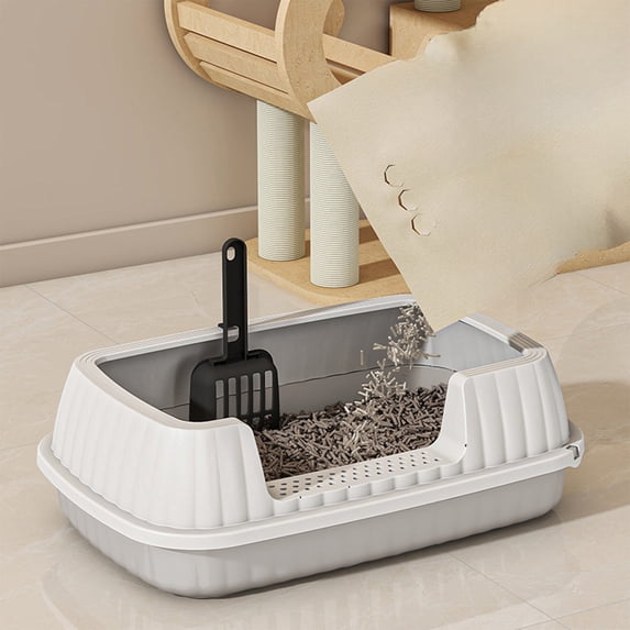 Semi Enclosed Cat Litter Box, High Sided Litter Box with Splash Guard ...