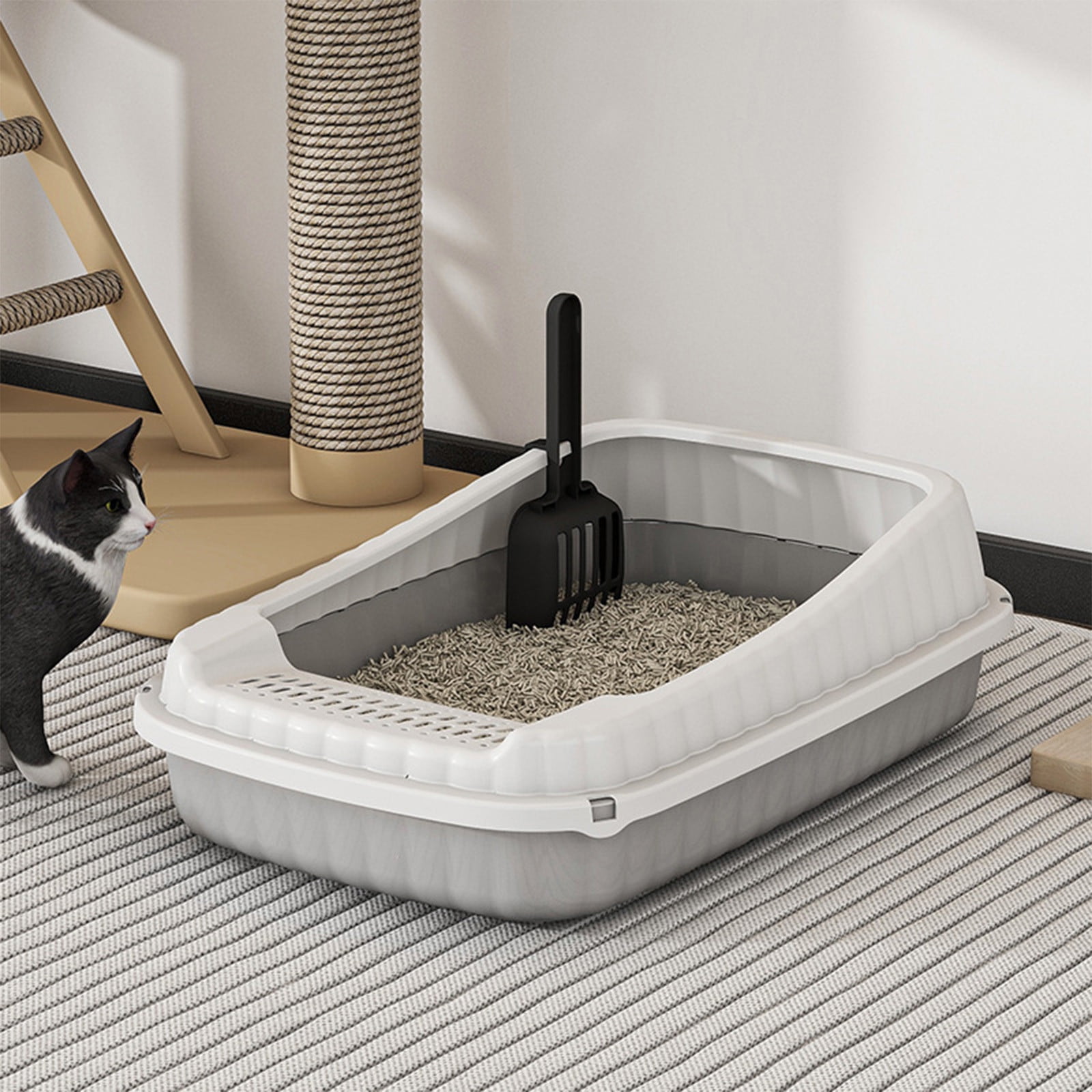 Semi-Enclosed Cat Litter Box with High Sides & Splash Guard | Large ...