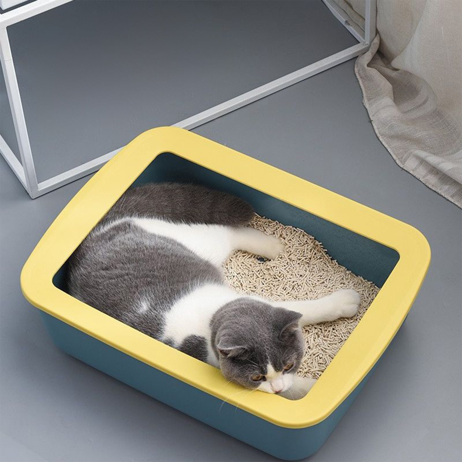 Semi-Enclosed Cat Litter Box - Spill-Proof Design with Removable Lid ...
