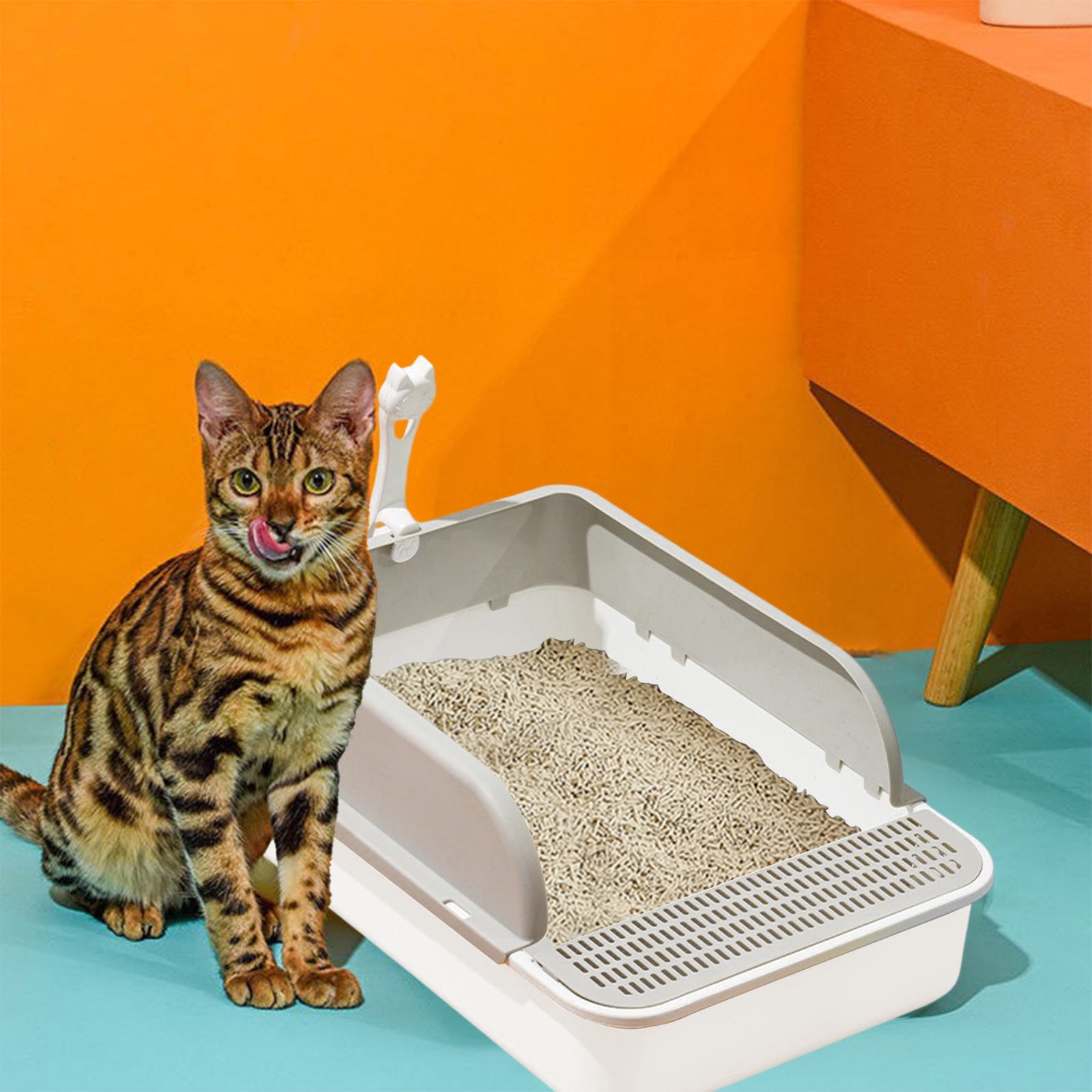 Semi Enclosed High Bar Cats Litter Box With Splashs Proof Designs And ...