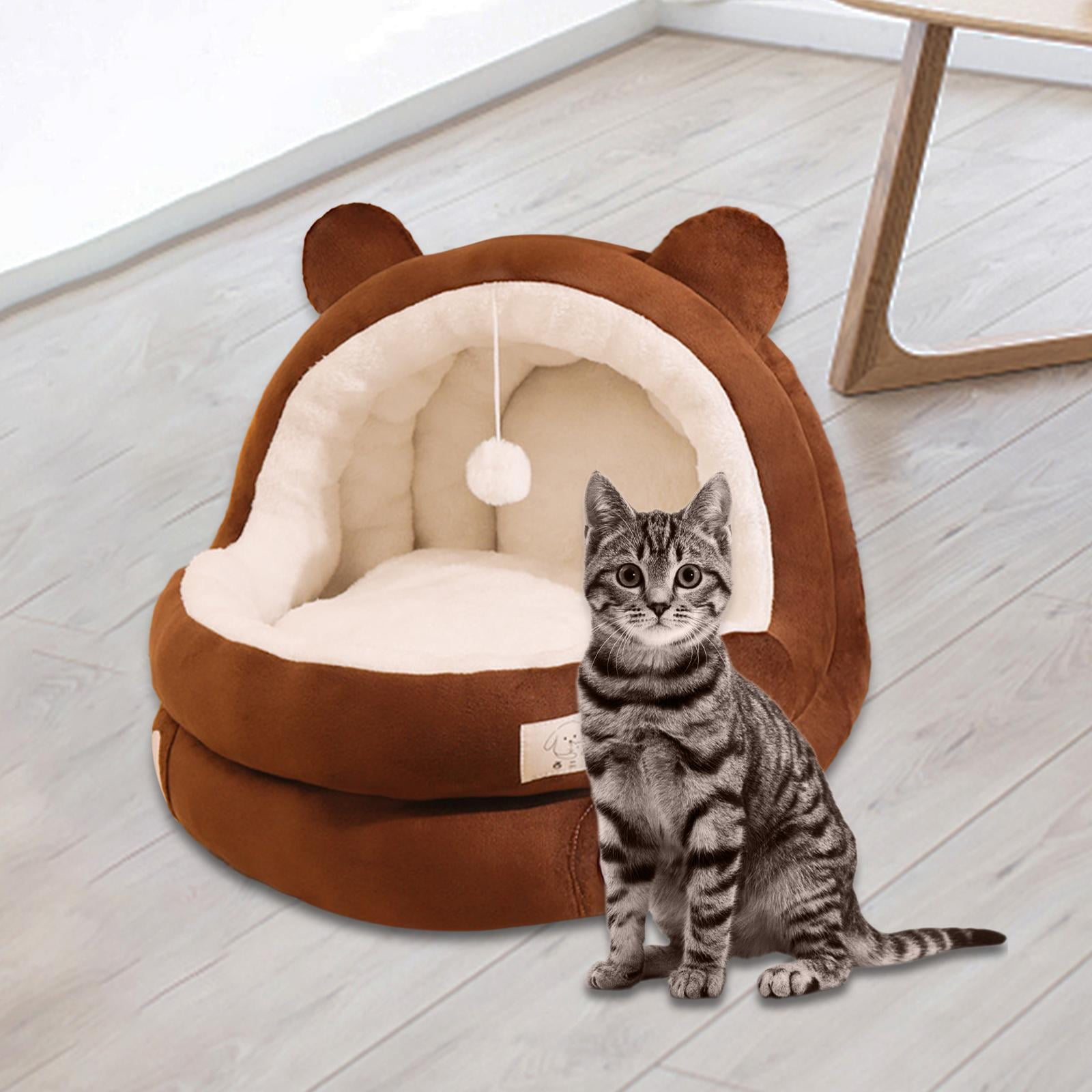 Semi Enclosed Pet Cat Nest Kitten Hut Nonslip Waterproof Bottom Cat Bed ...