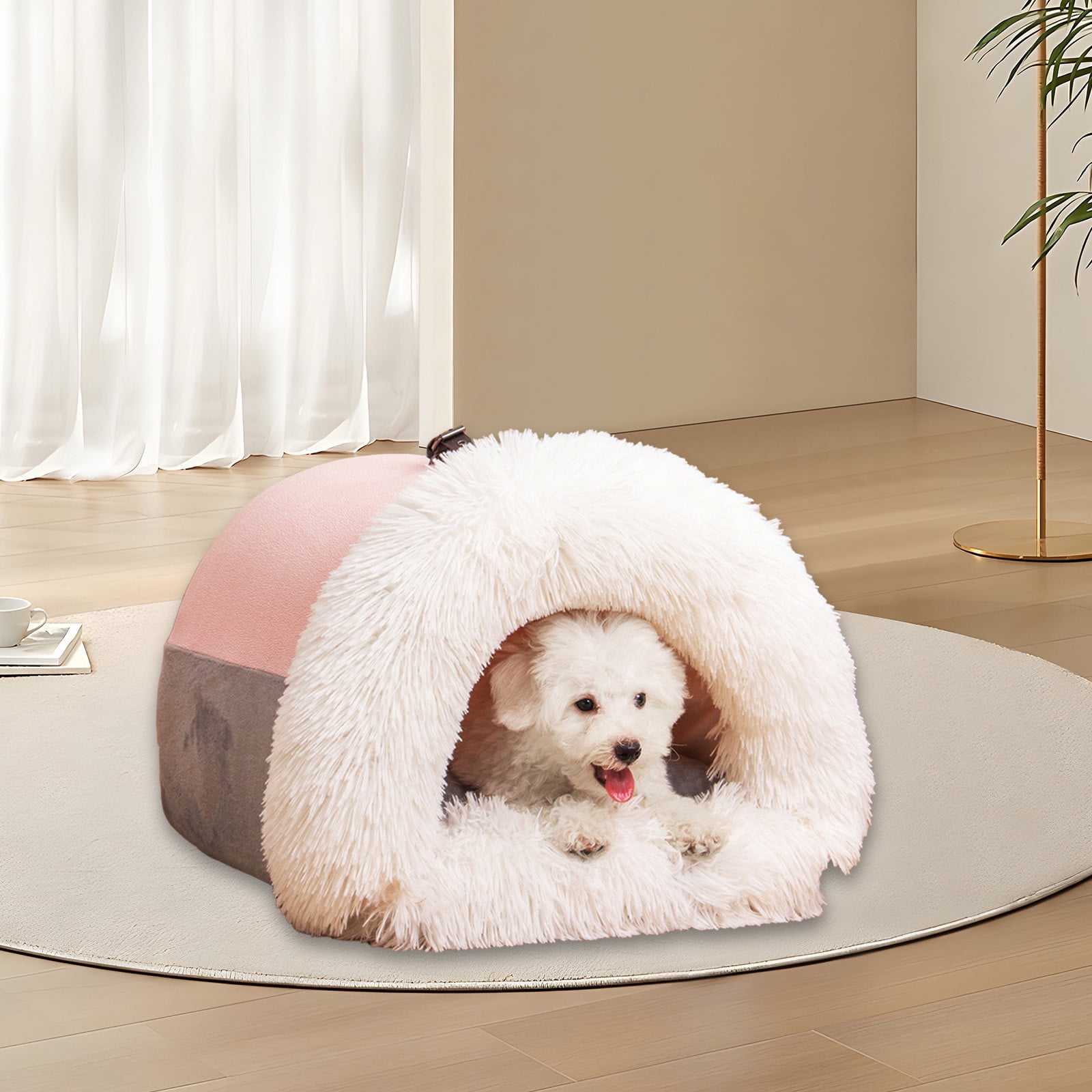 Semi Enclosed Pet Dog House Bed | Portable Calming Kennel Hideout with ...