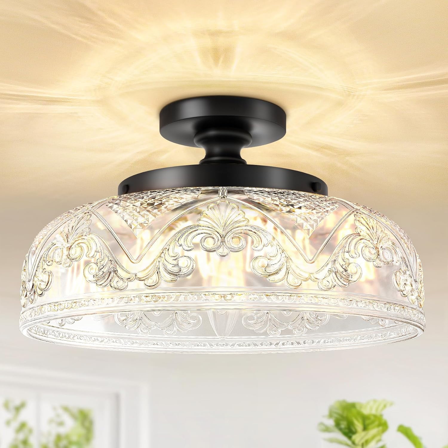 Semi Flush Mount Ceiling Light, 12 Inch Large Black Ceiling Light ...