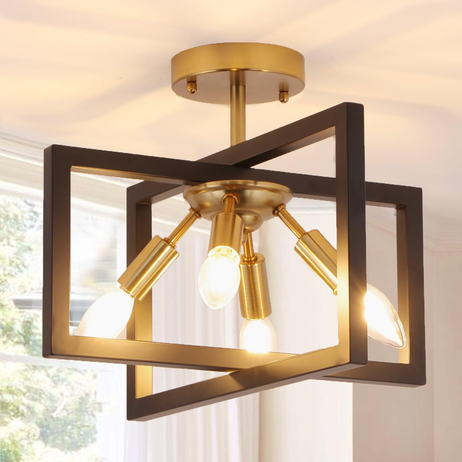 Semi Flush Mount Ceiling Light - 14.6" Modern Industrial Light Fixtures with Ceiling Mount and ...