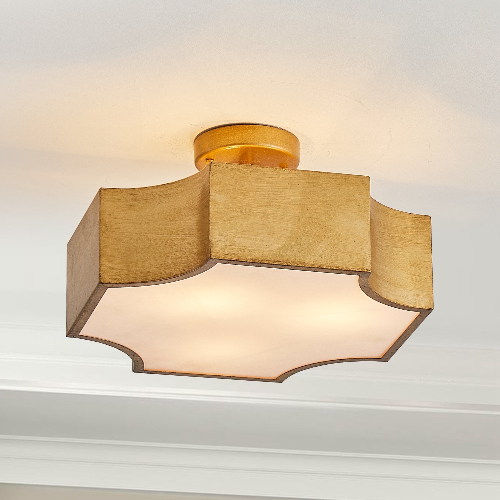 15" W Gold Semi Flush Mount Ceiling Light, 3-Light Ceiling Mount Drum ...