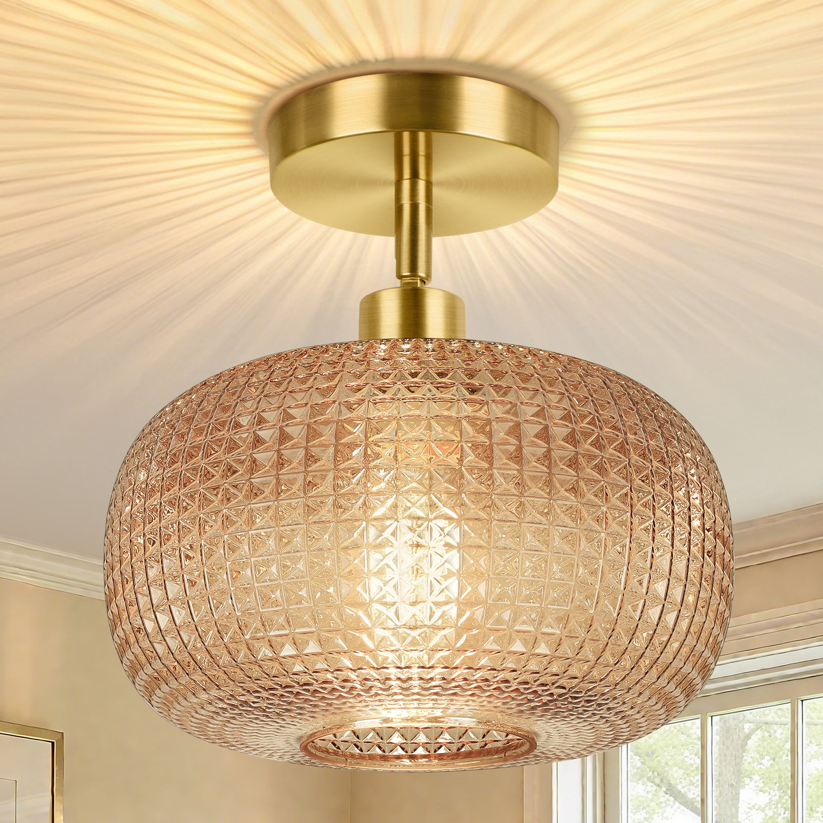 Semi Flush Mount Ceiling Light, Adjustable Hanging Gold Sloped Ceiling ...