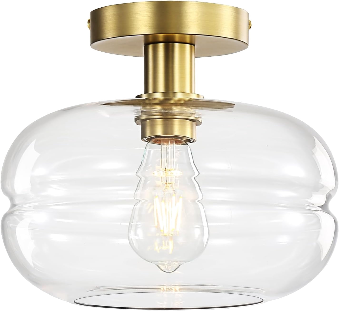 Semi Flush Mount Ceiling Light Fixture, 10-1/2 Inch Clear Glass Shade ...