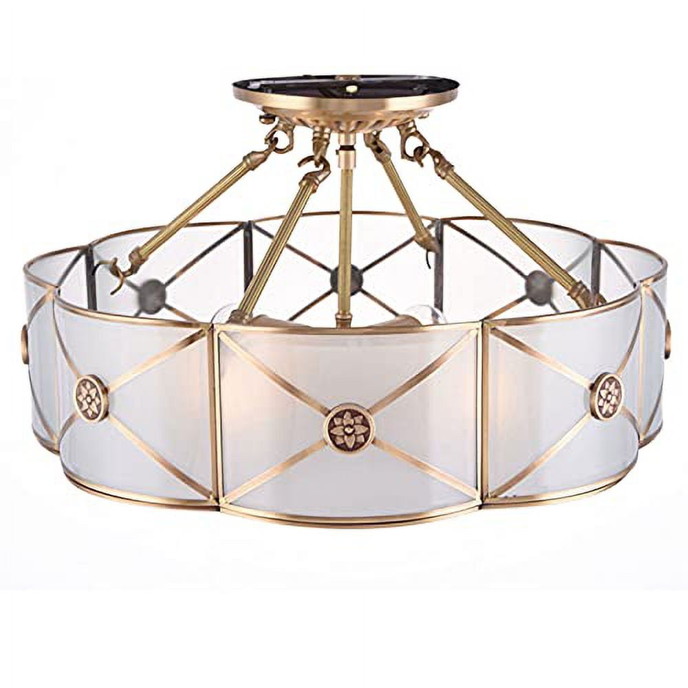 Semi Flush Mount Ceiling Light Fixture 4-Light White Drum Glass Shade ...