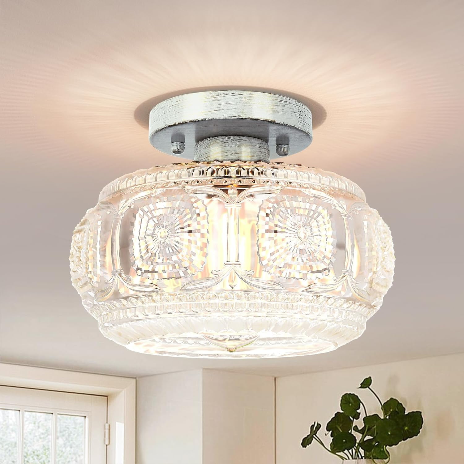 Semi Flush Mount Ceiling Light, Globe Glass Ceiling Light Fixture ...
