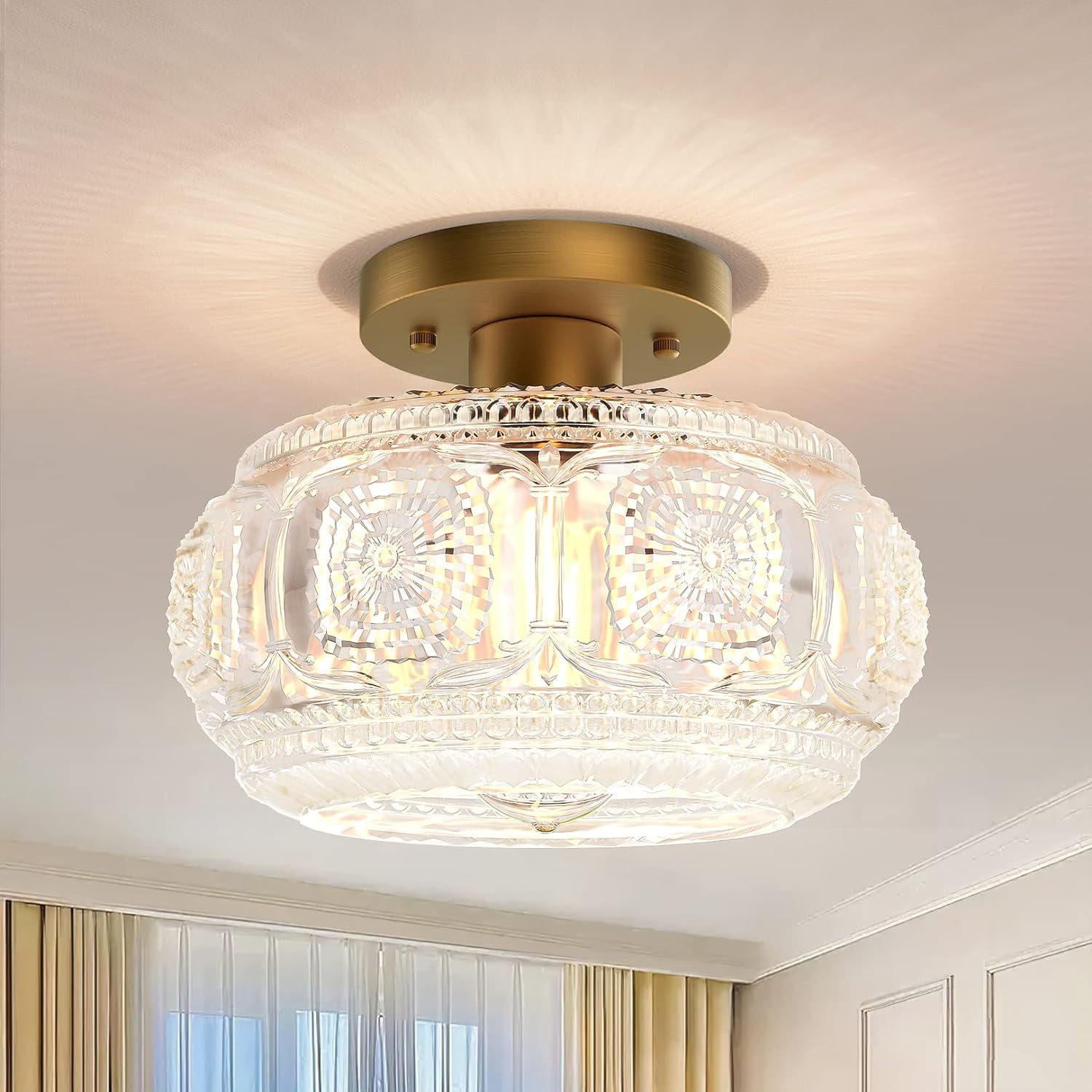 Semi Flush Mount Ceiling Light, Globe Glass Ceiling Light Fixture, Gold ...