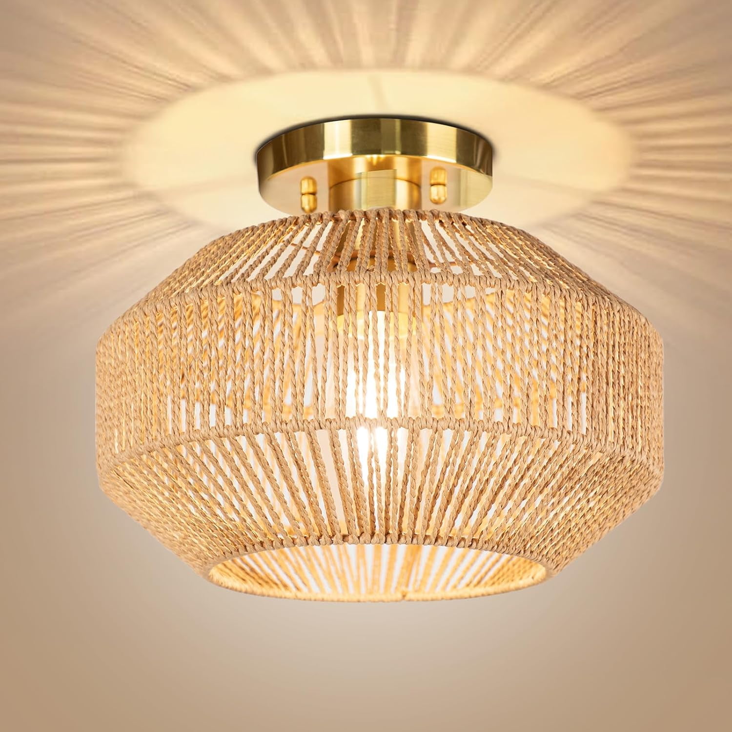 Semi Flush Mount Ceiling Light Paper Woven Rattan Hallway Light Fixture ...