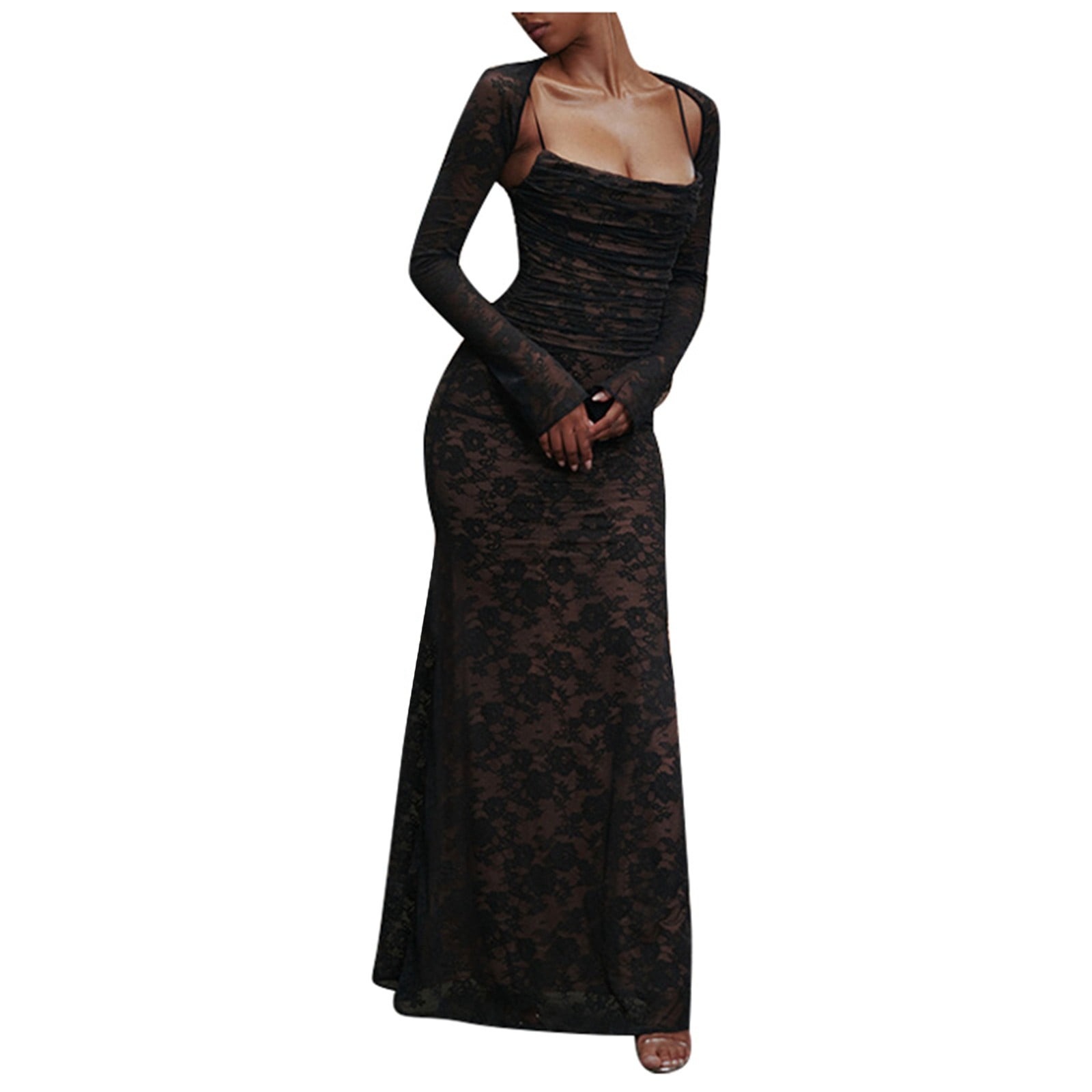 Semi Formal Dresses For Women Sexy Square Neck Tie Strap Maxi Dress ...