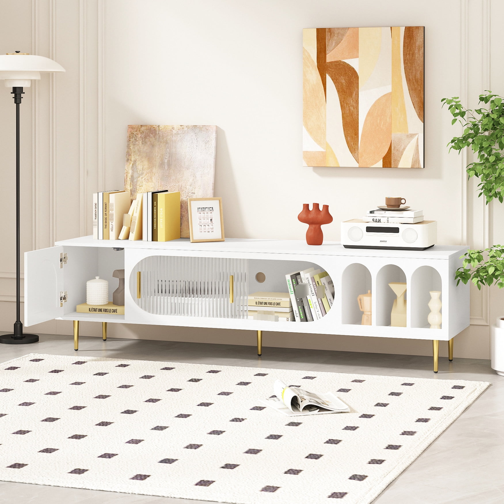 Semi - Open Arched Shelf TV Stand+Visual Interest Design”-“Hallway ...
