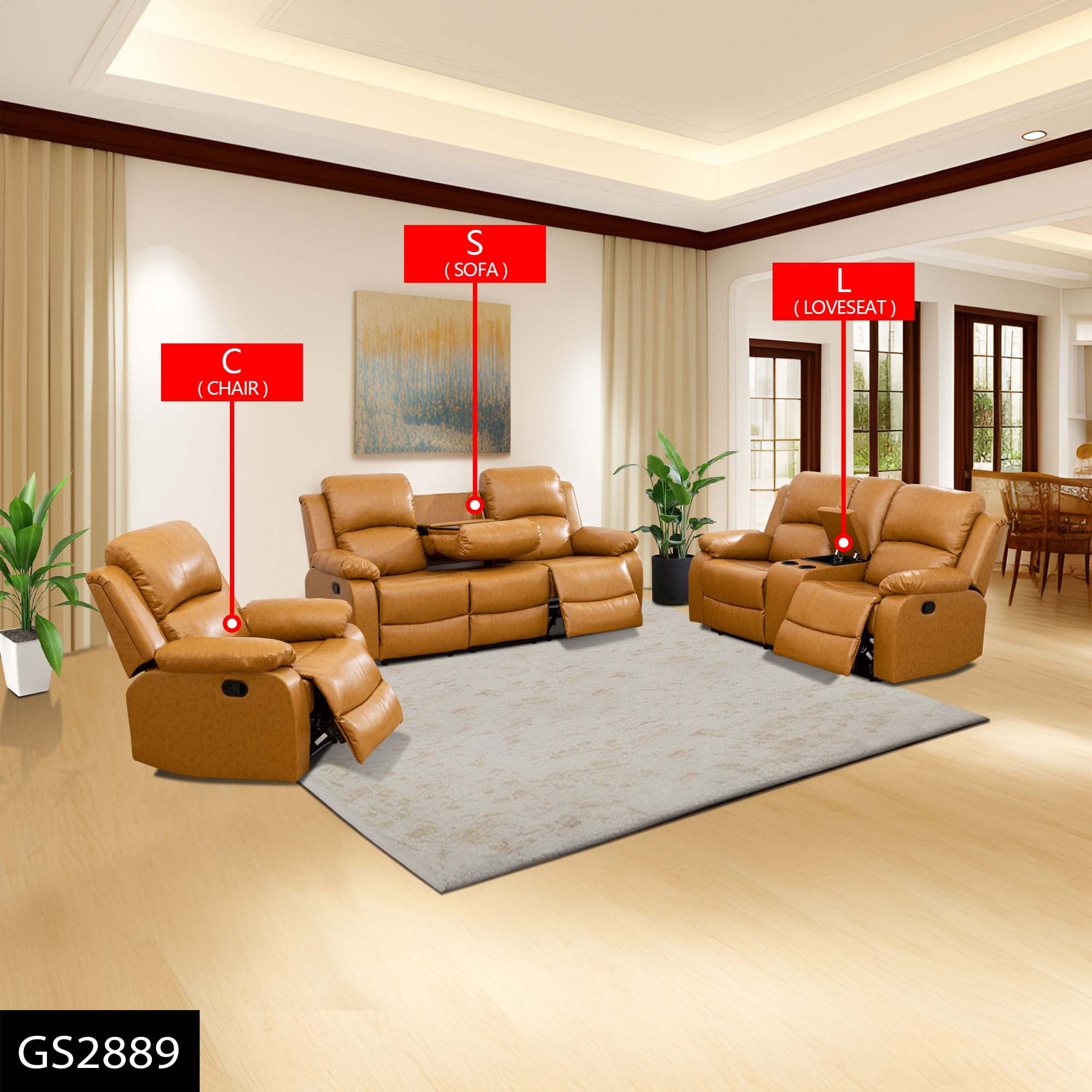 Semi PU and PVC 3-Piece Couch Set, Modern Sofa with Intelligent ...