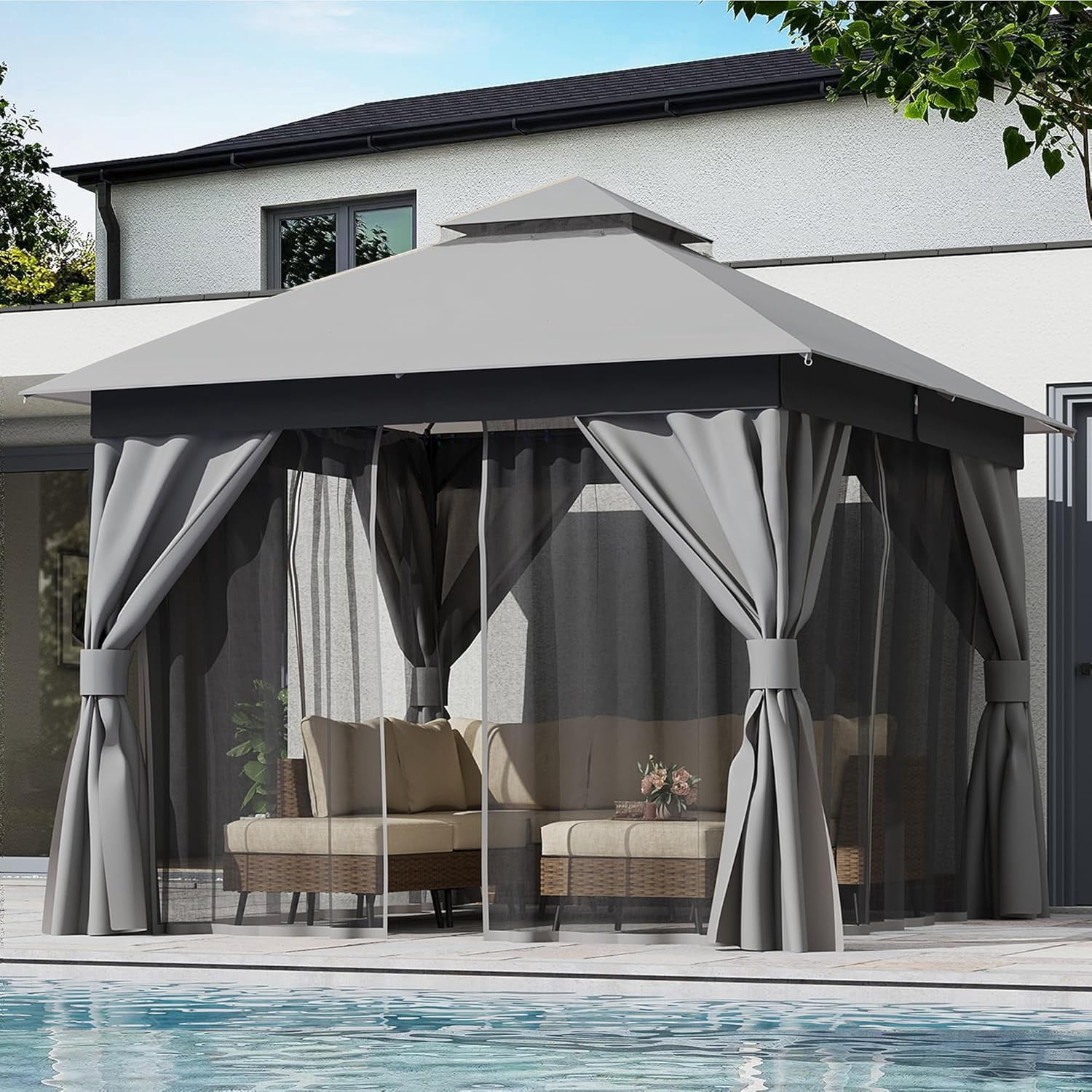 Semi-Permanent Patio Gazebo 10'x10' with Expansion Bolts, Outdoor Heavy ...