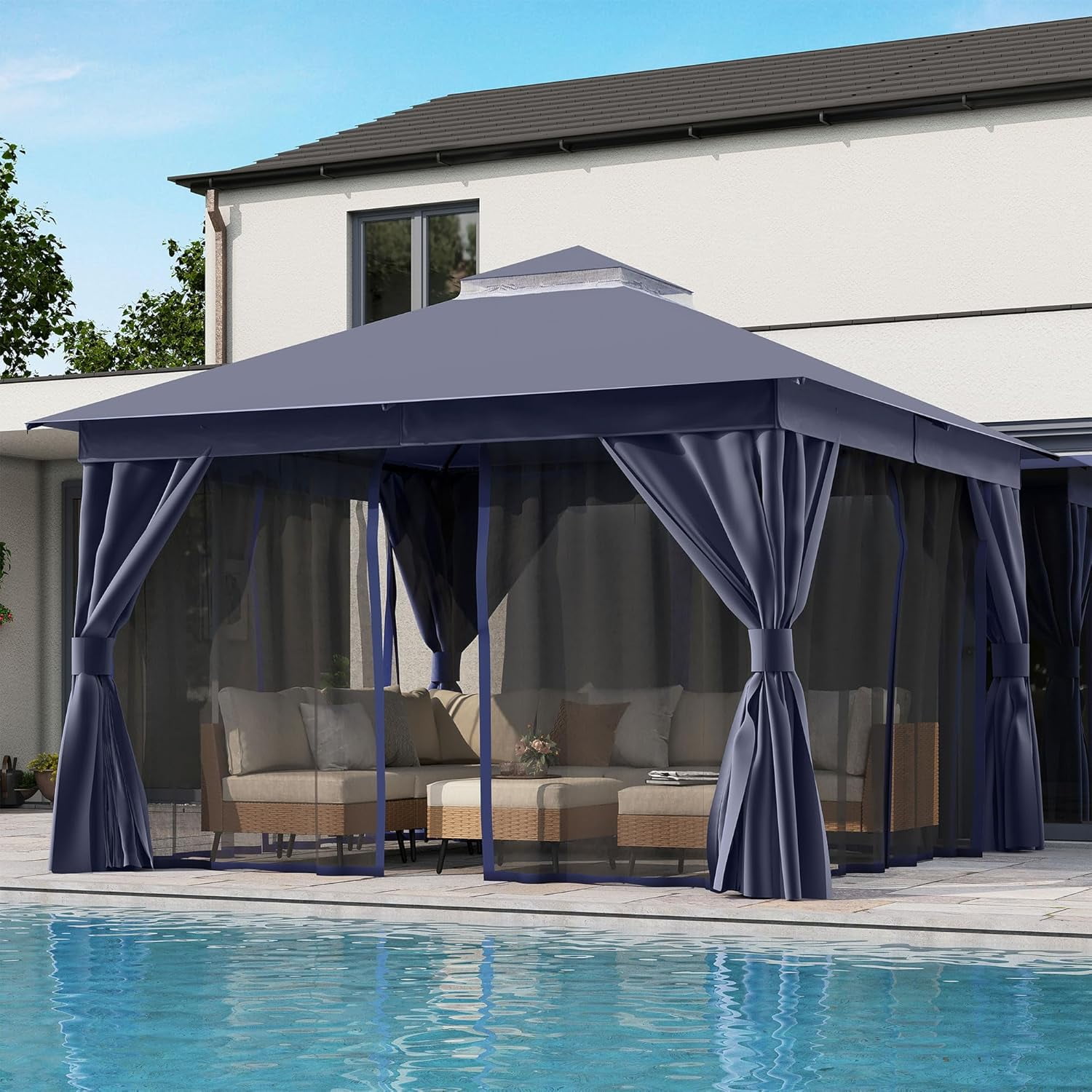 Semi-Permanent Patio Gazebo 10'x13' with Expansion Bolts, Outdoor Heavy ...