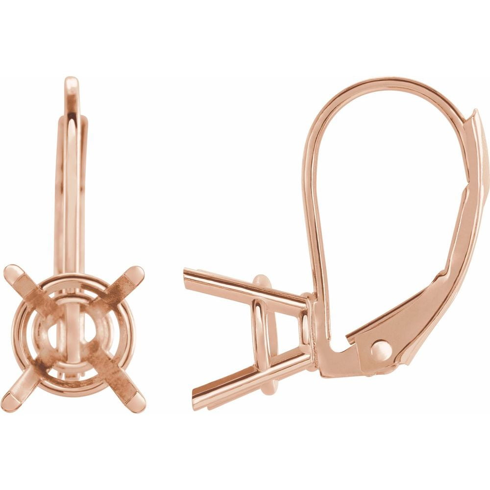 Semi-Polished 14k Rose Gold 4.5mm Round Shape 4-Prong Leverback Drop ...