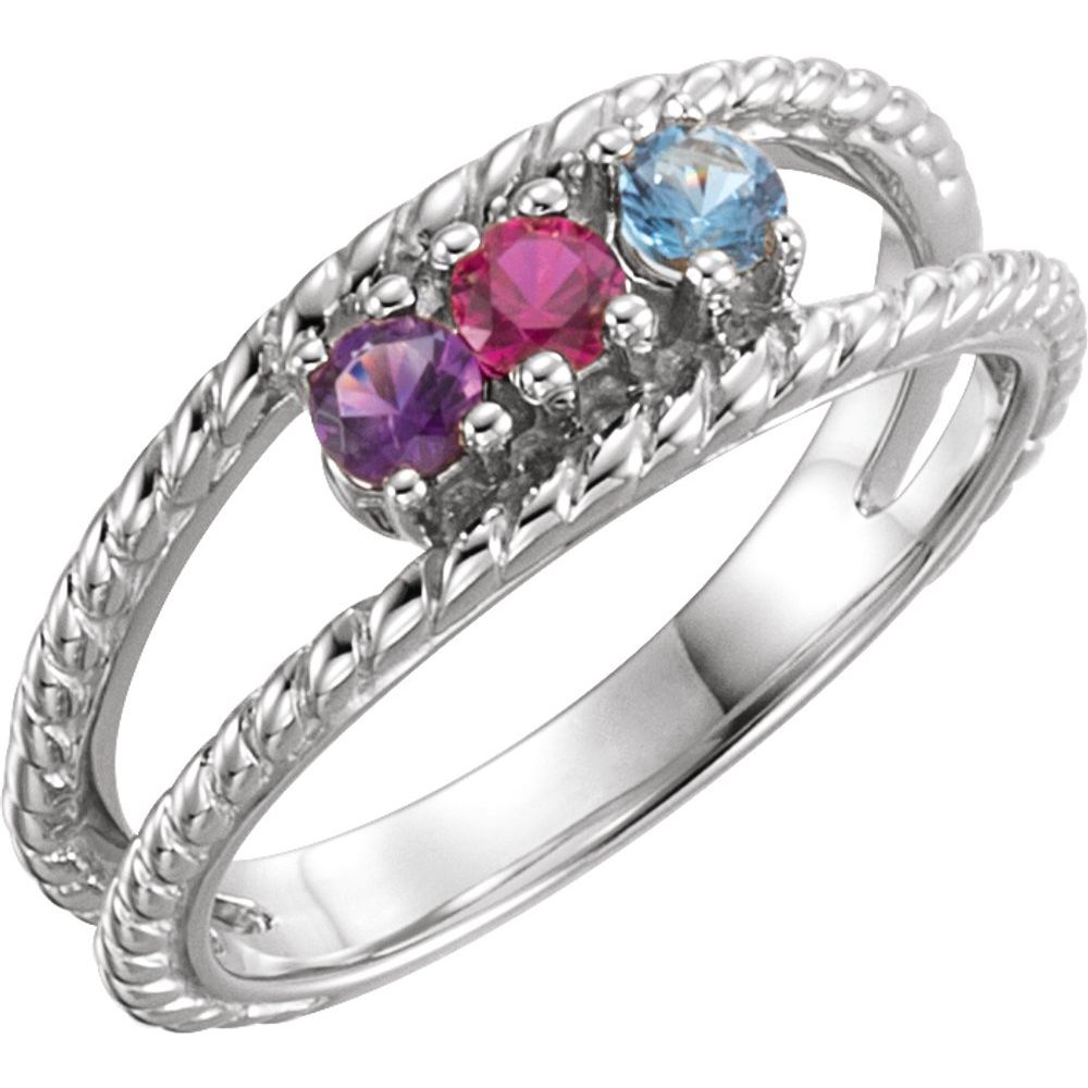 Semi-Polished 18k Palladium White Gold (No Nickel) 3 Three-Stone Family ...