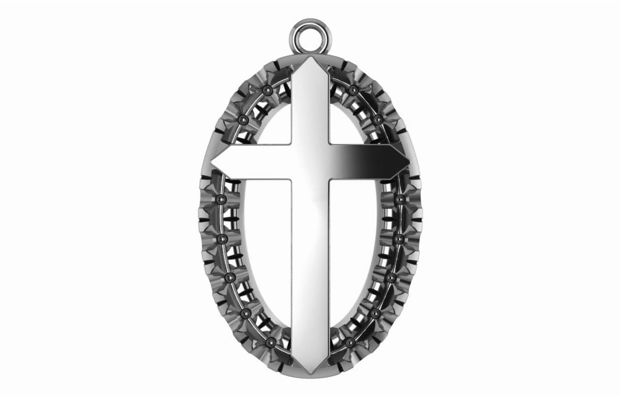 Semi-Polished 18k White Gold 1.5mm Round Shape Halo-Style Cross Dangle ...